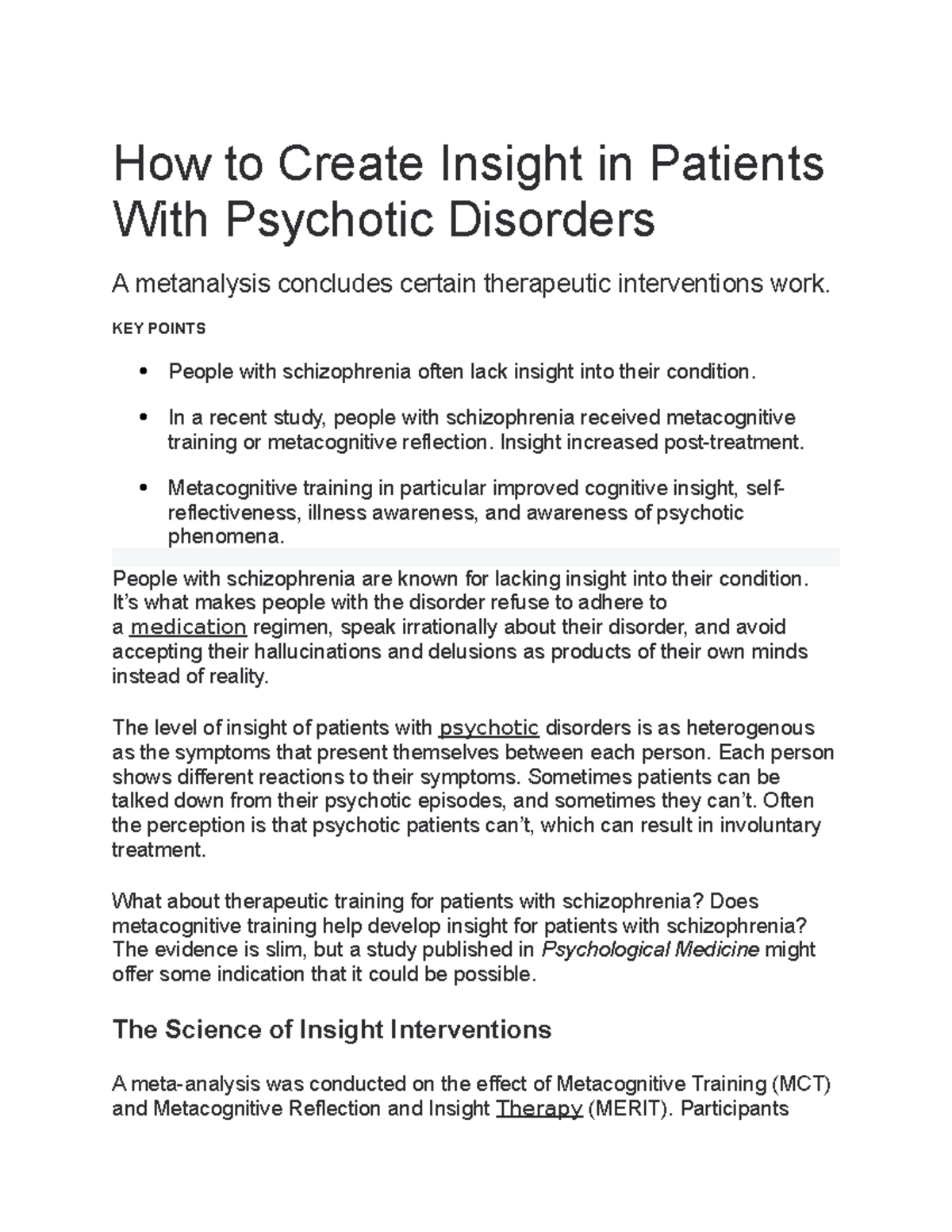 How to Create Insight in Patients With Psychotic Disorders - How to ...