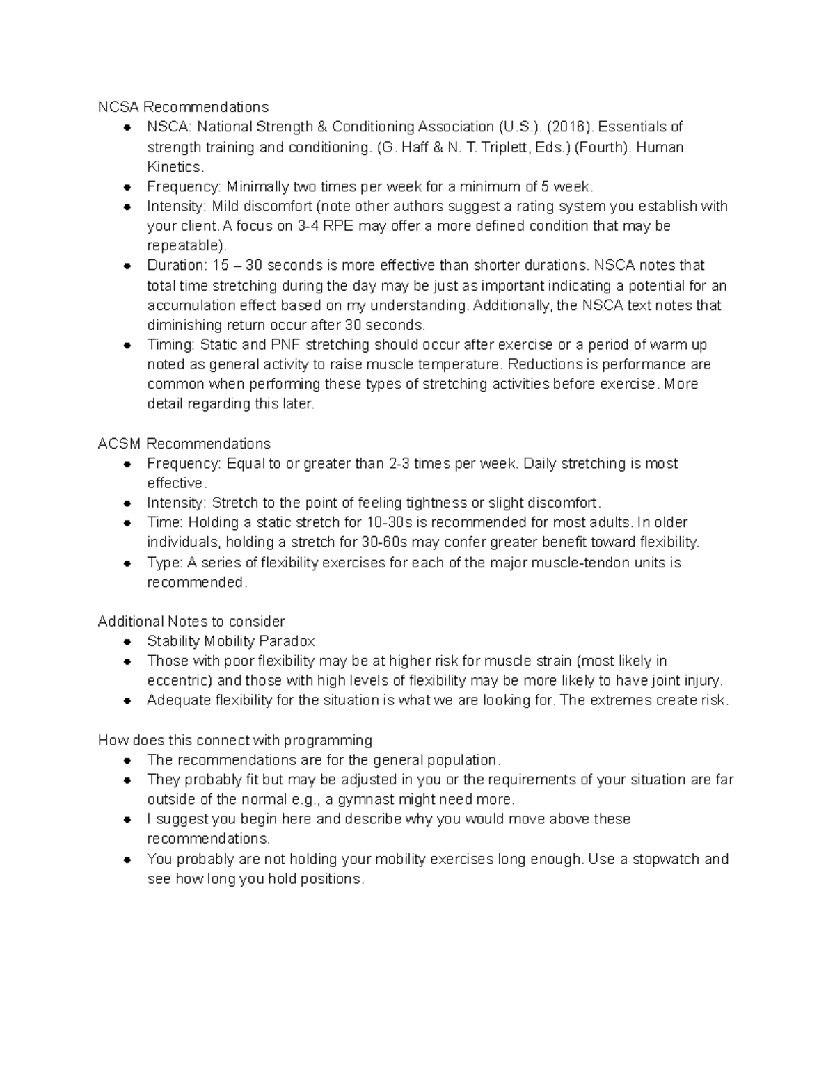 Mobility-Stability Training - NCSA Recommendations NSCA: National ...