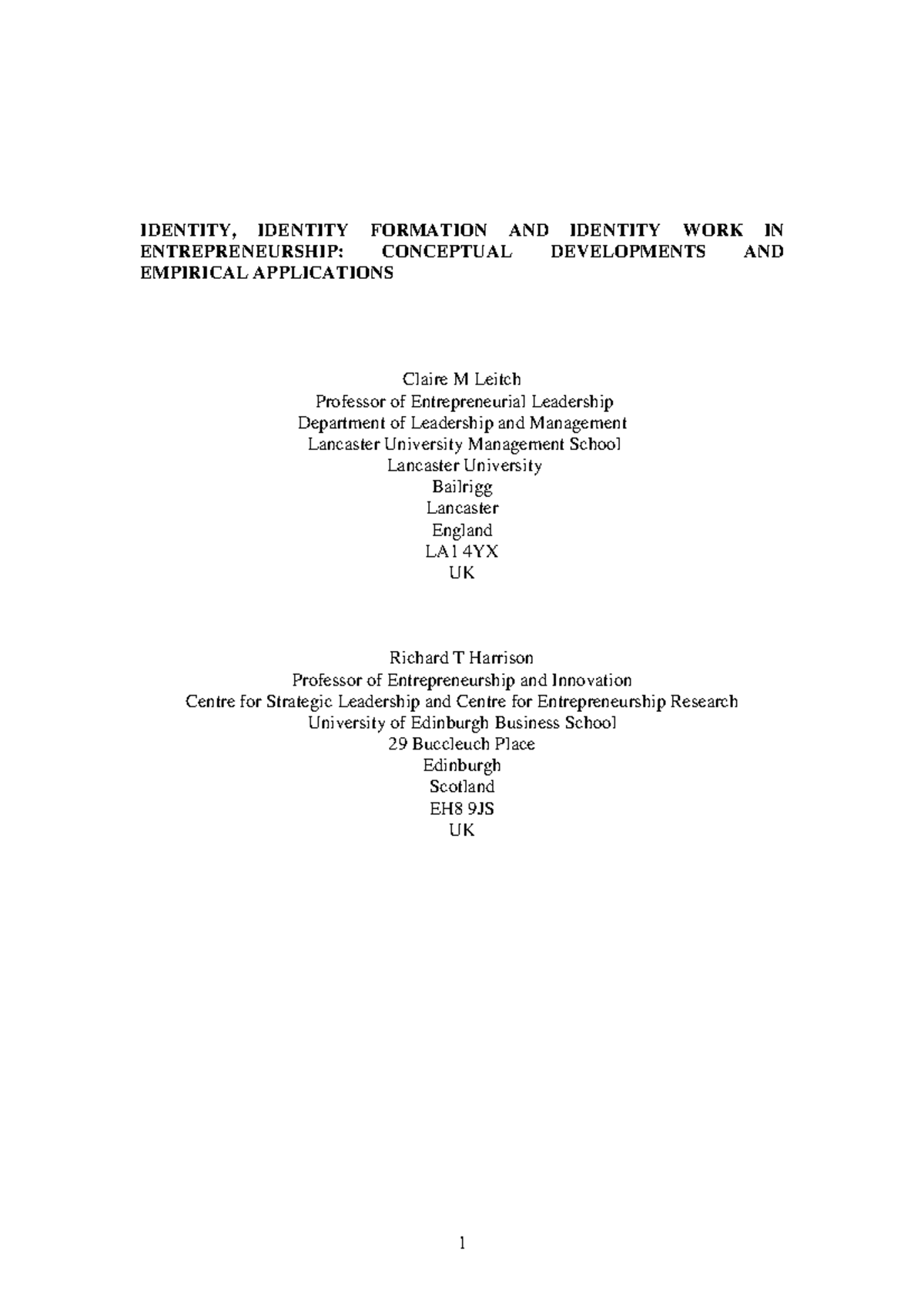 ERD SI Intro Final 12 Feb 20 Organizational Behavior - IDENTITY ...