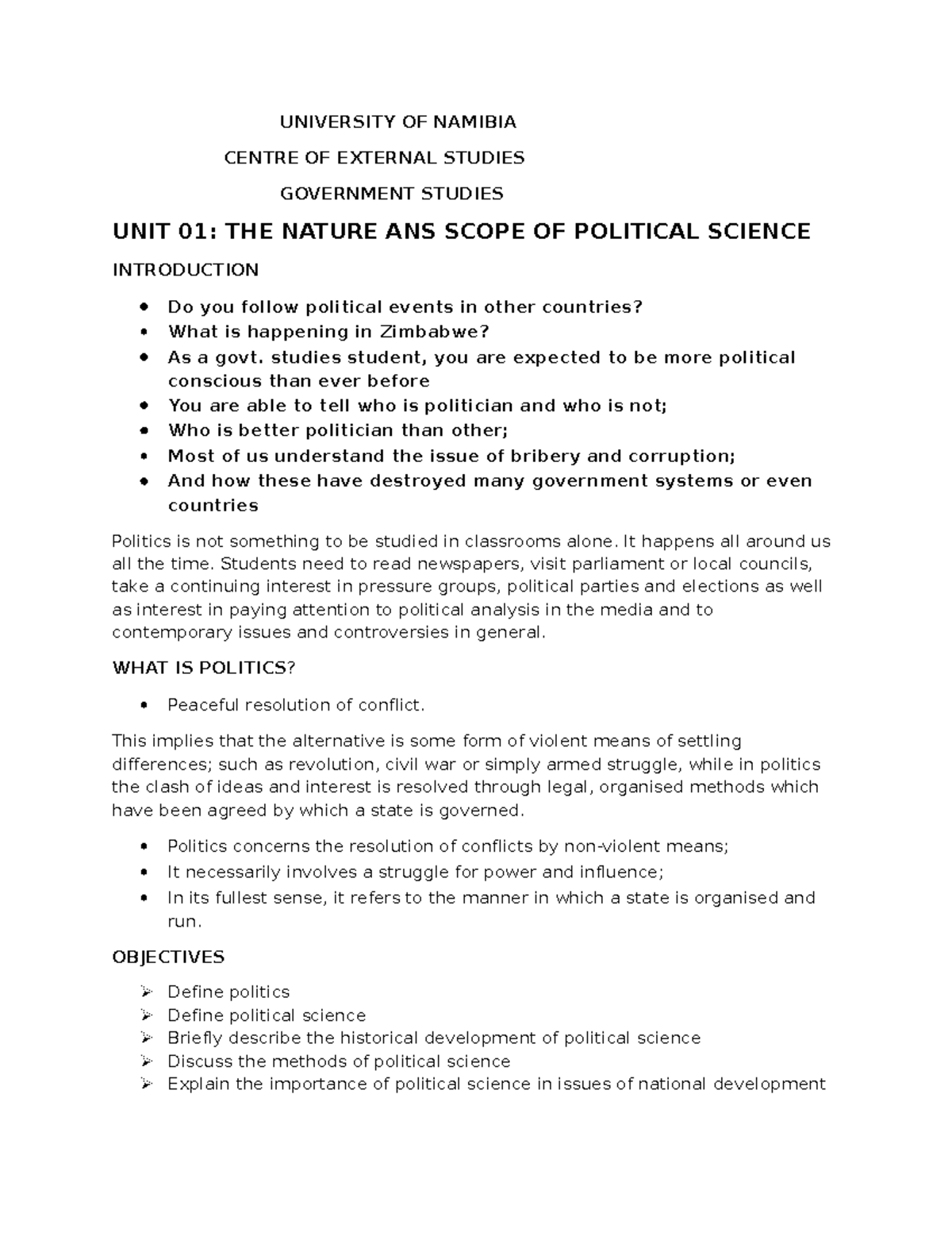 19005529 Government Studies short hand notes - UNIVERSITY OF NAMIBIA ...