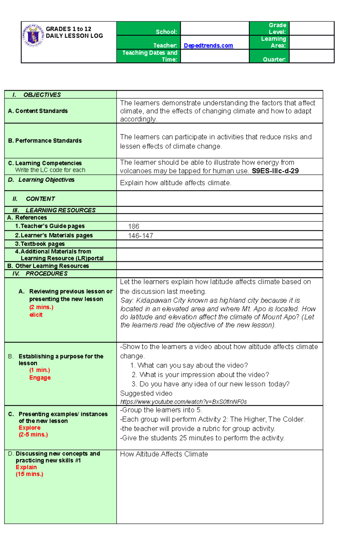 Science 9-DDL15 - GRADES 1 to 12 DAILY LESSON LOG School: Grade Level ...