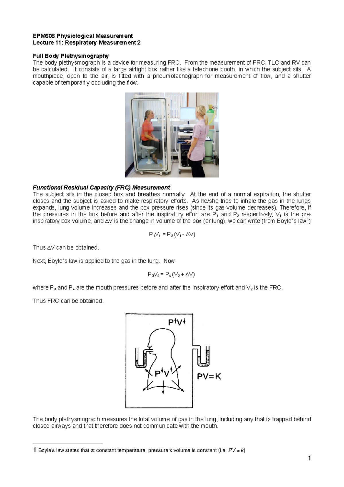 Lecture 11 - Respiratory Measurement 2 - EPM608 Physiological Measurement Lecture 11 ...