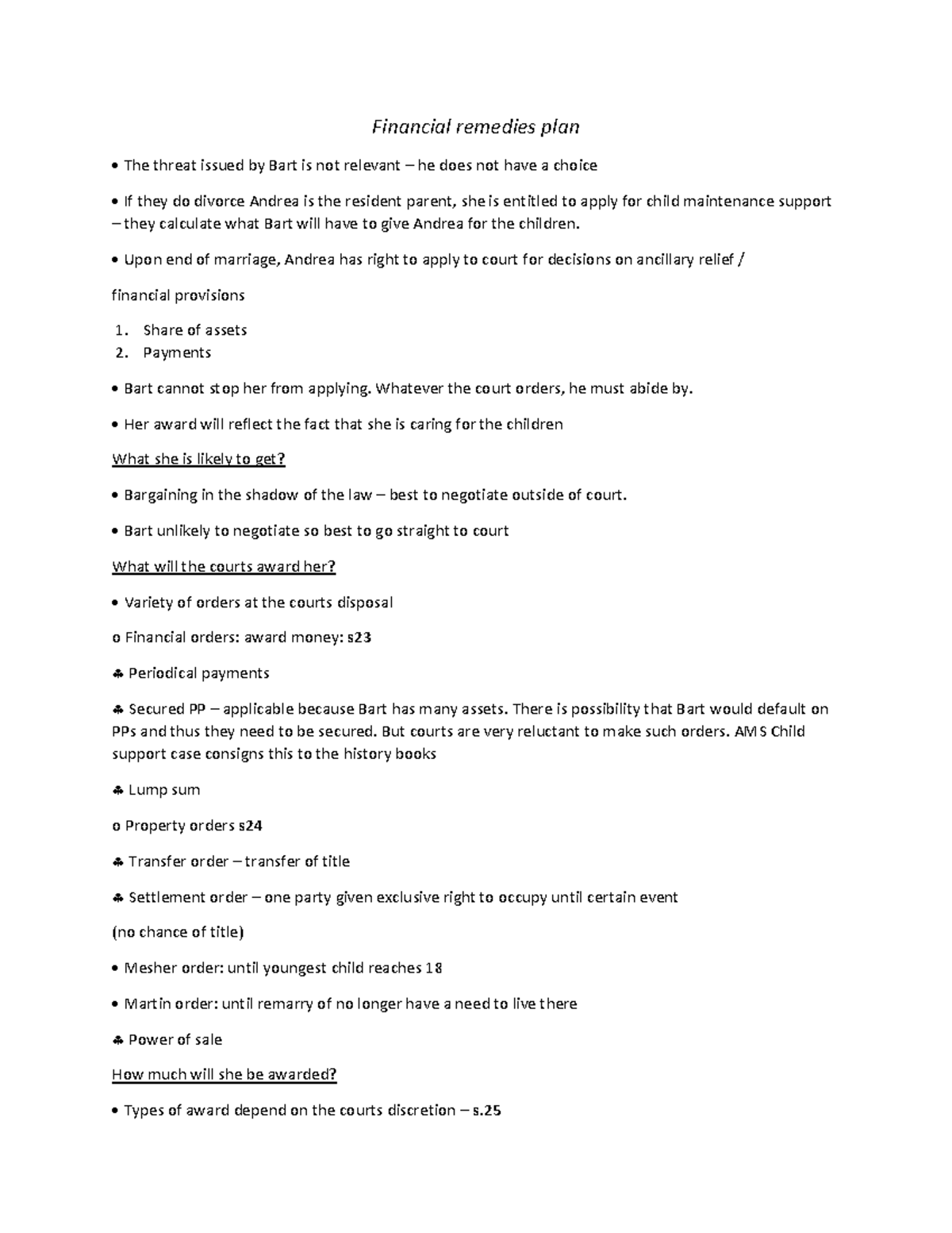 Financial remedies plan for problem questions - Financial remedies plan ...