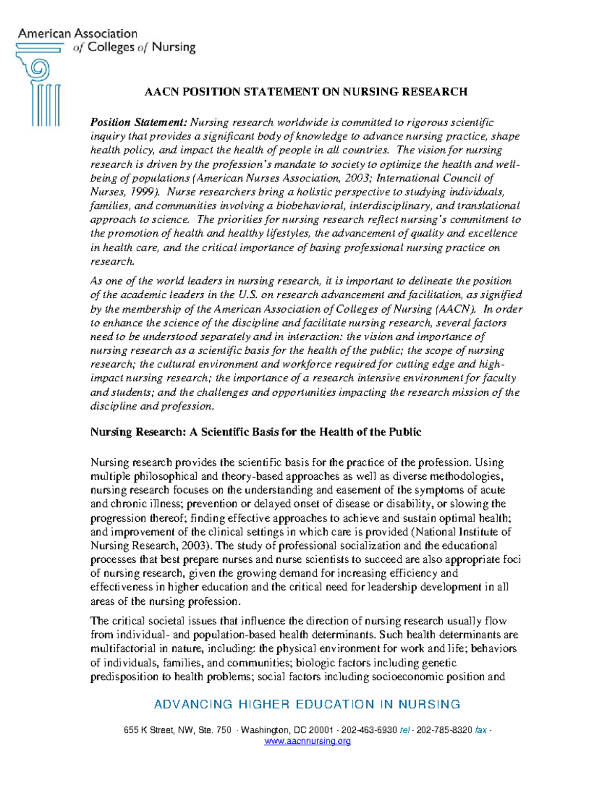 Nursing-Research - nursing research - AACN POSITION STATEMENT ON ...