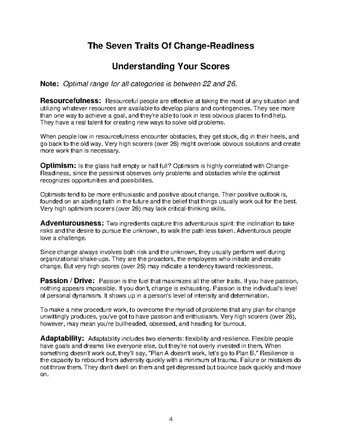 The Seven Traits of Change Readiness - Understanding Your Scores - 4 The Seven Traits Of - Studocu