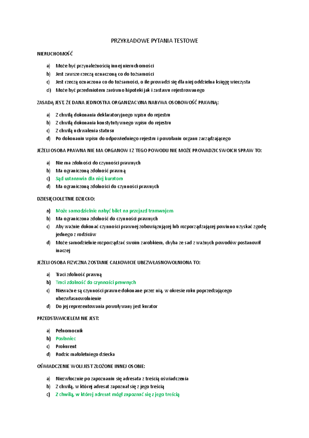 PrzykŁ Adowe Pytania Testowe - PRZYKŁADOWE PYTANIA TESTOWE NIERUCHOMOŚĆ ...
