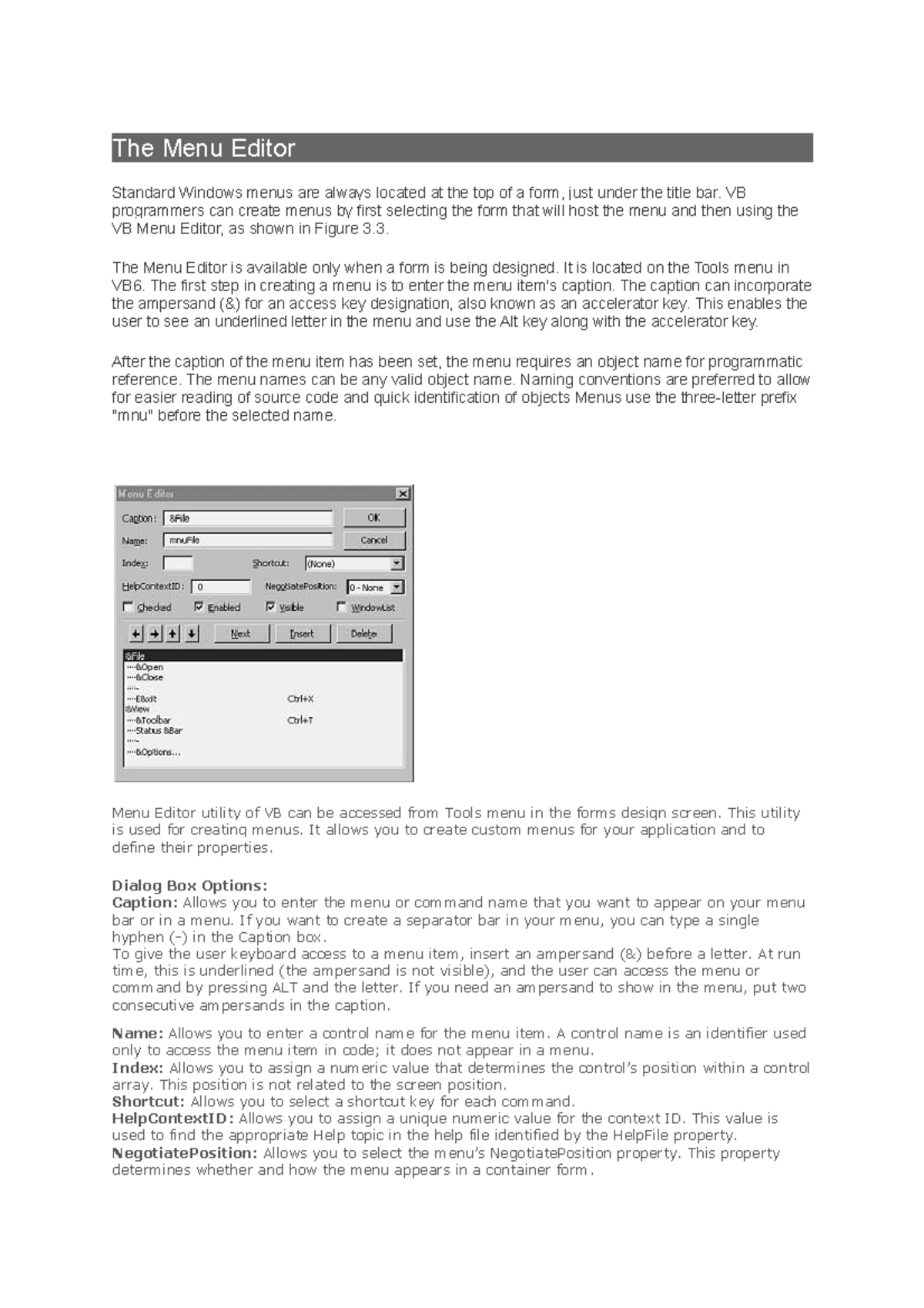 The Menu Editor - course material for visual basic - The Menu Editor ...