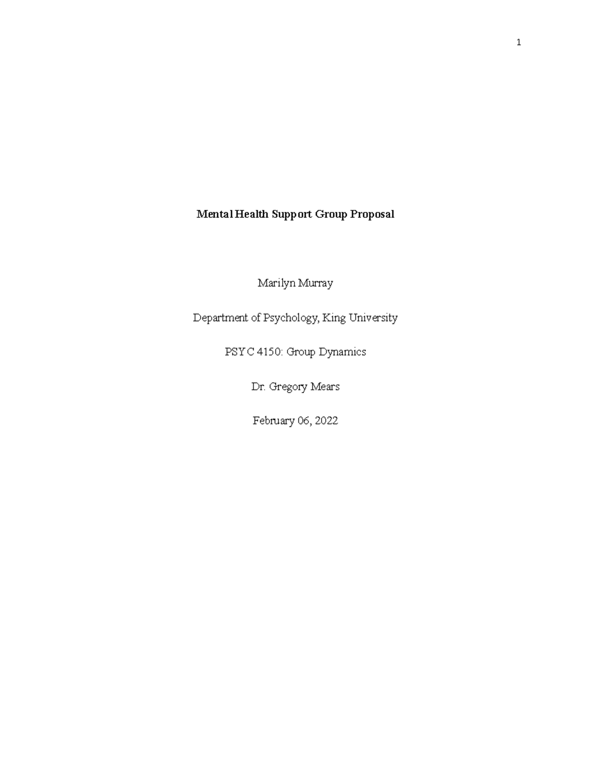 Group dynamic paper almost complete - Mental Health Support Group ...