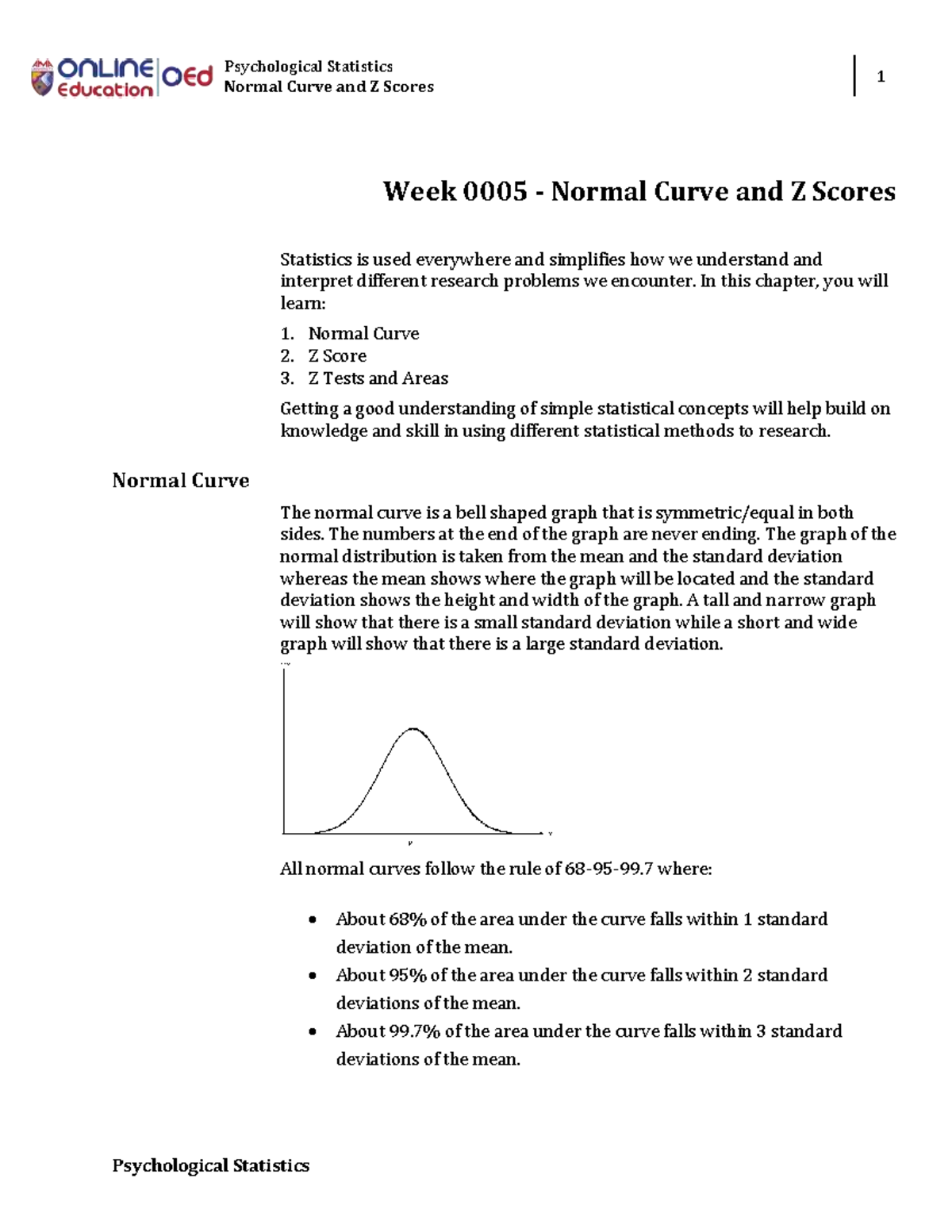 W5-Module - Normal Curve and Z Scores - Psychological Statistics Normal ...