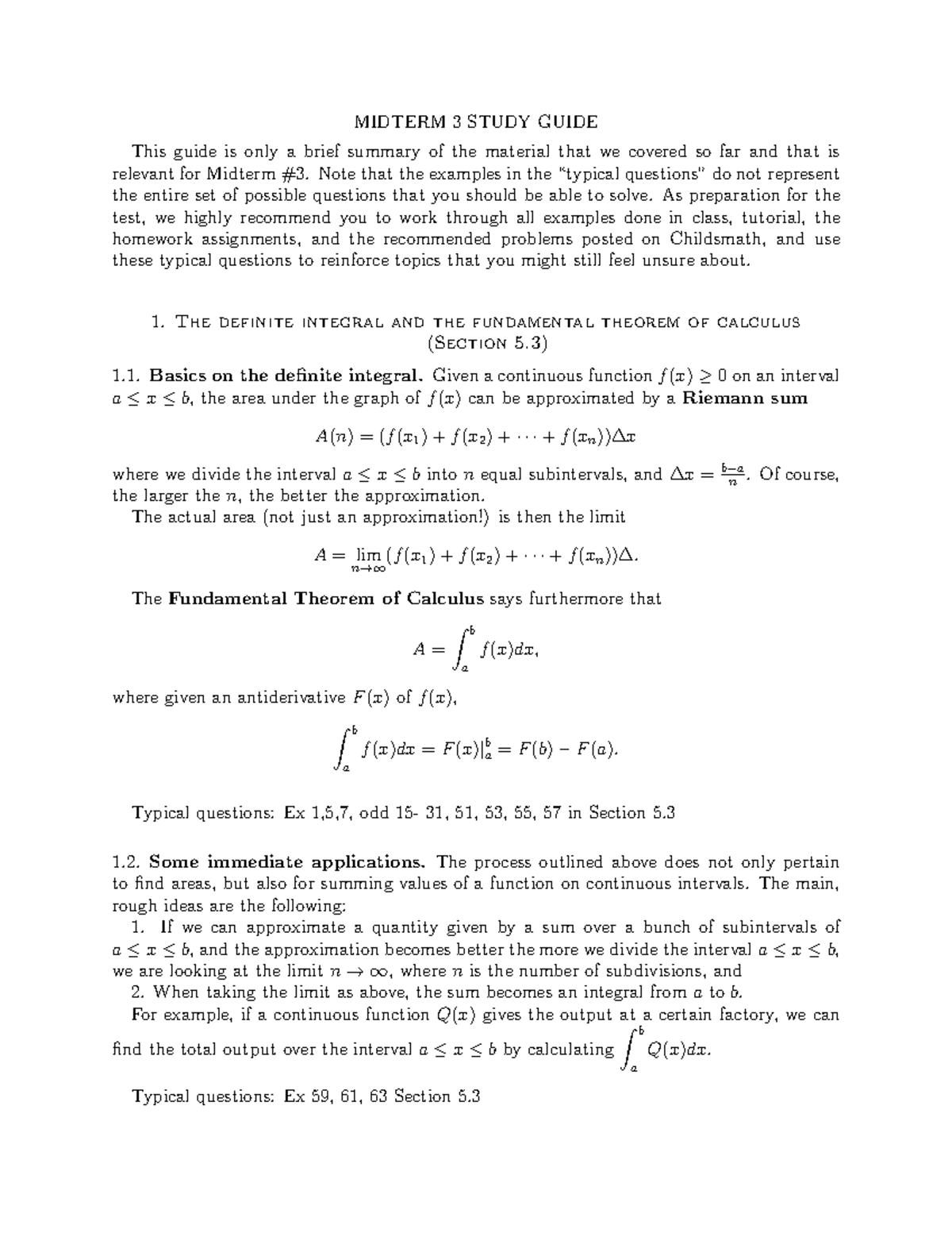 math lecture notes - MIDTERM 3 STUDY GUIDE This guide is only a brief ...