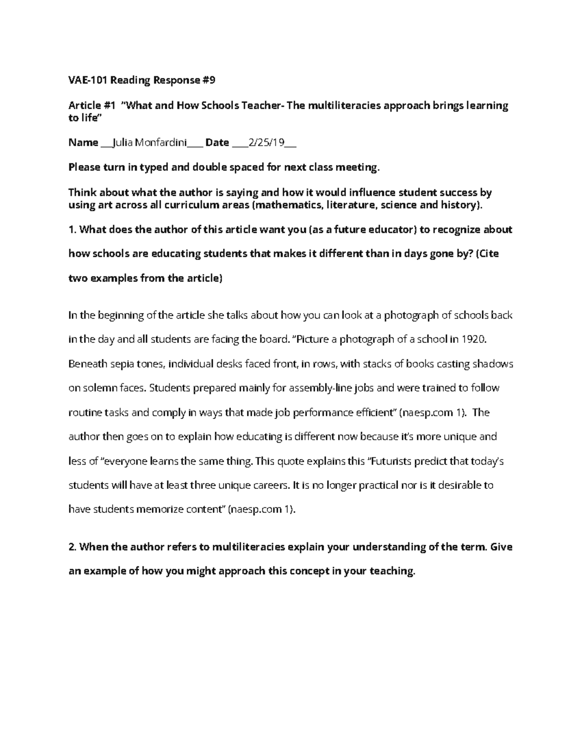 Reading response 9 - VAE-101 Reading Response # Article #1