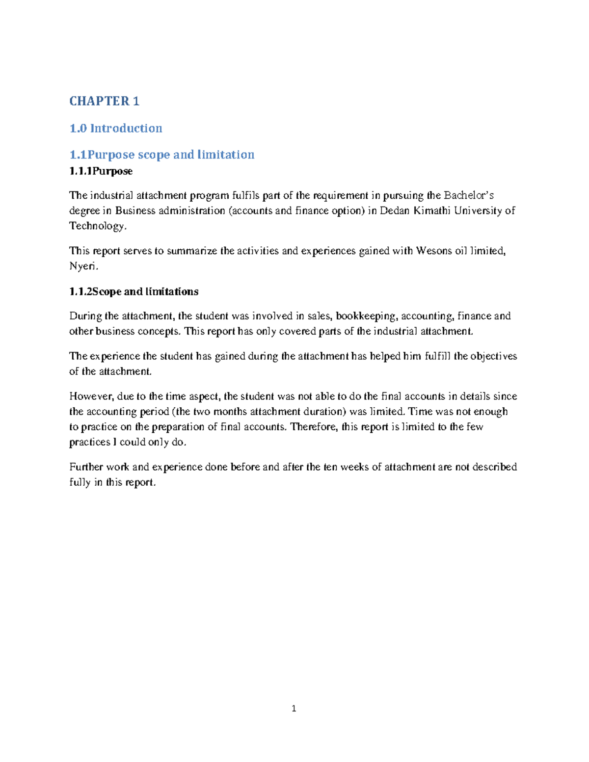 Attachment report - CHAPTER 1 1 Introduction 1 scope and limitation 1.1 ...