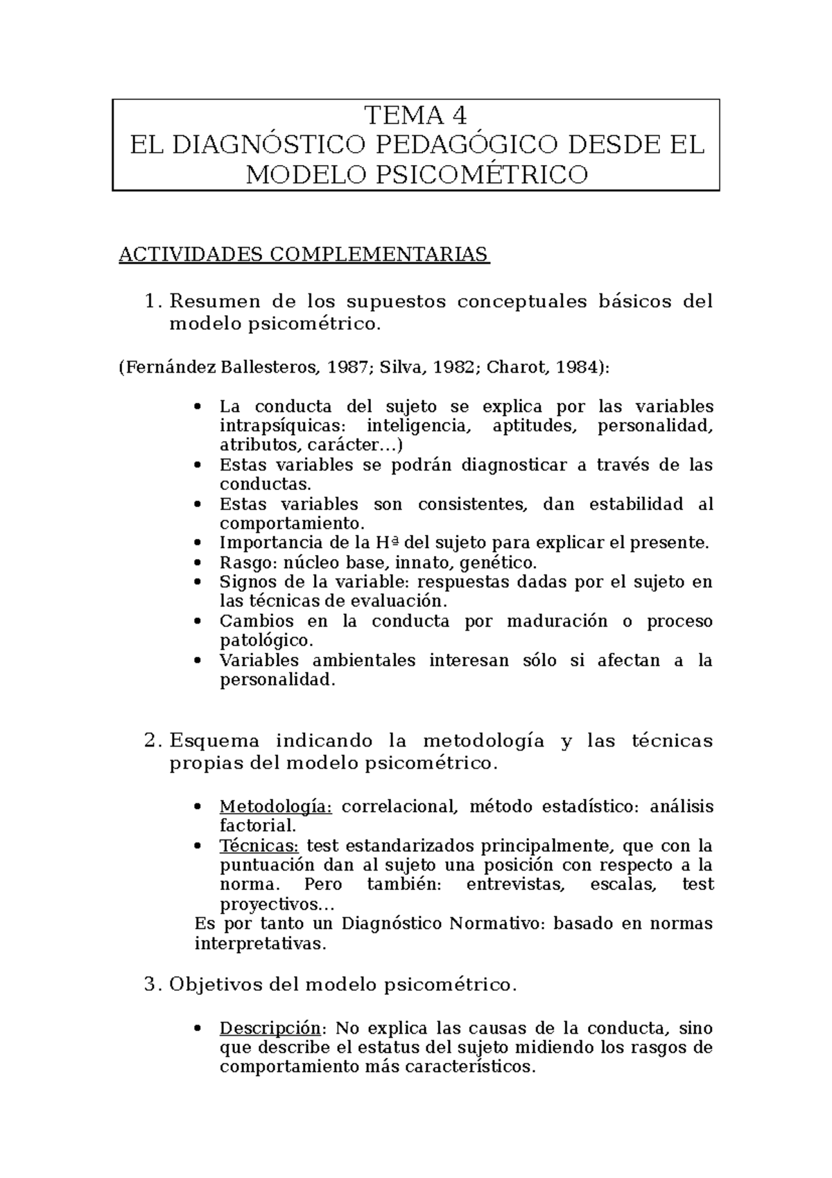 Actividades complementarias Tema 4 - TEMA 4 EL DIAGNÓSTICO PEDAGÓGICO ...