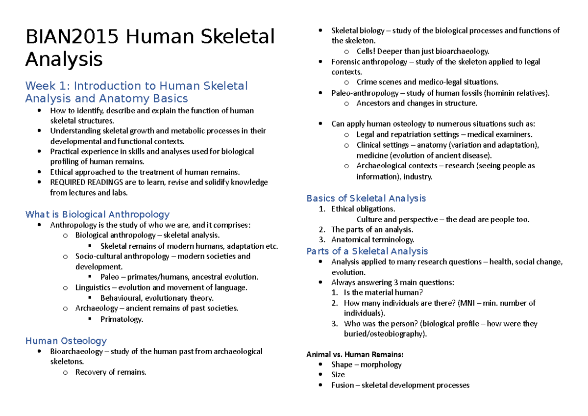 BIAN2015 Study Layout - BIAN2015 Human Skeletal Analysis Week 1 ...