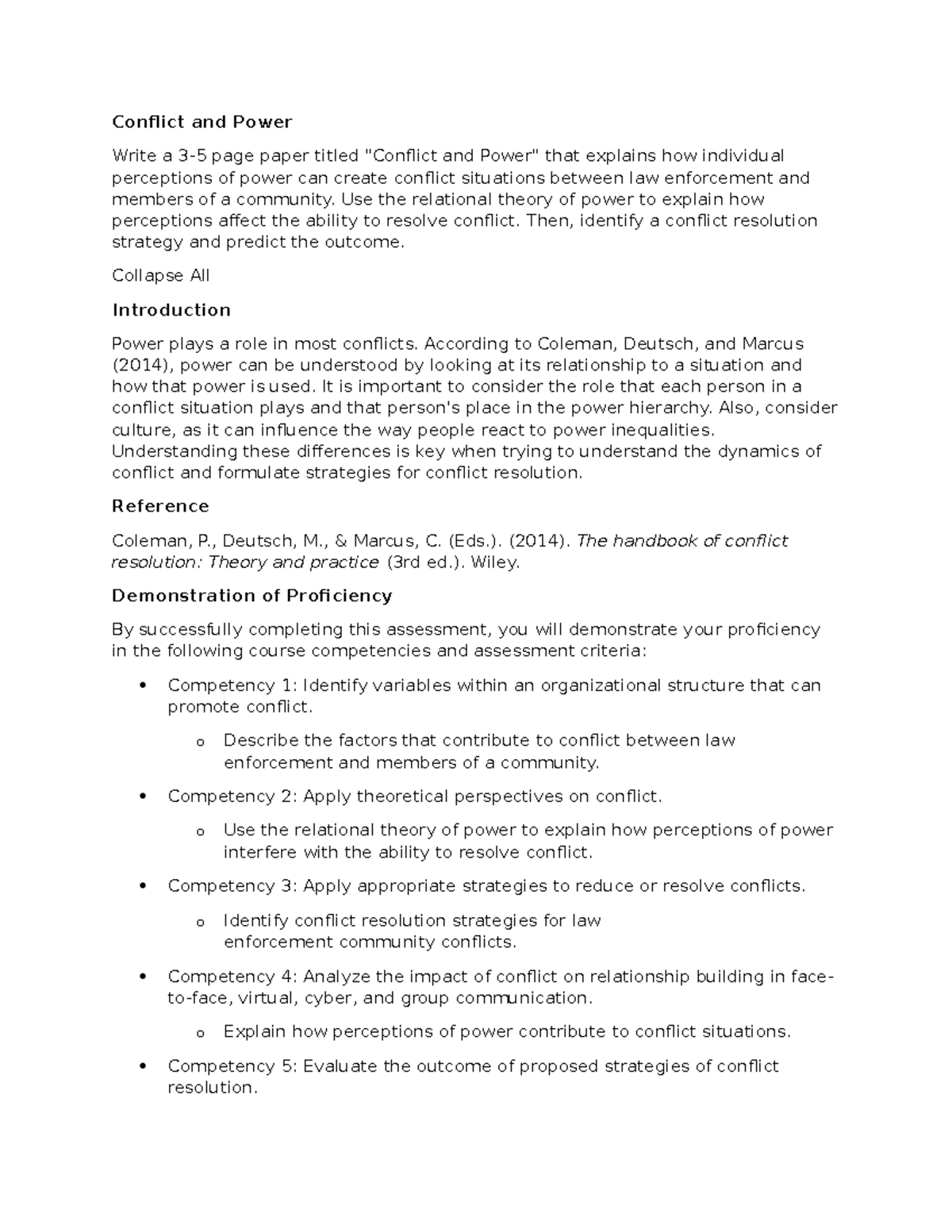 Conflict and Power - Conflict and Power Write a 3-5 page paper titled ...