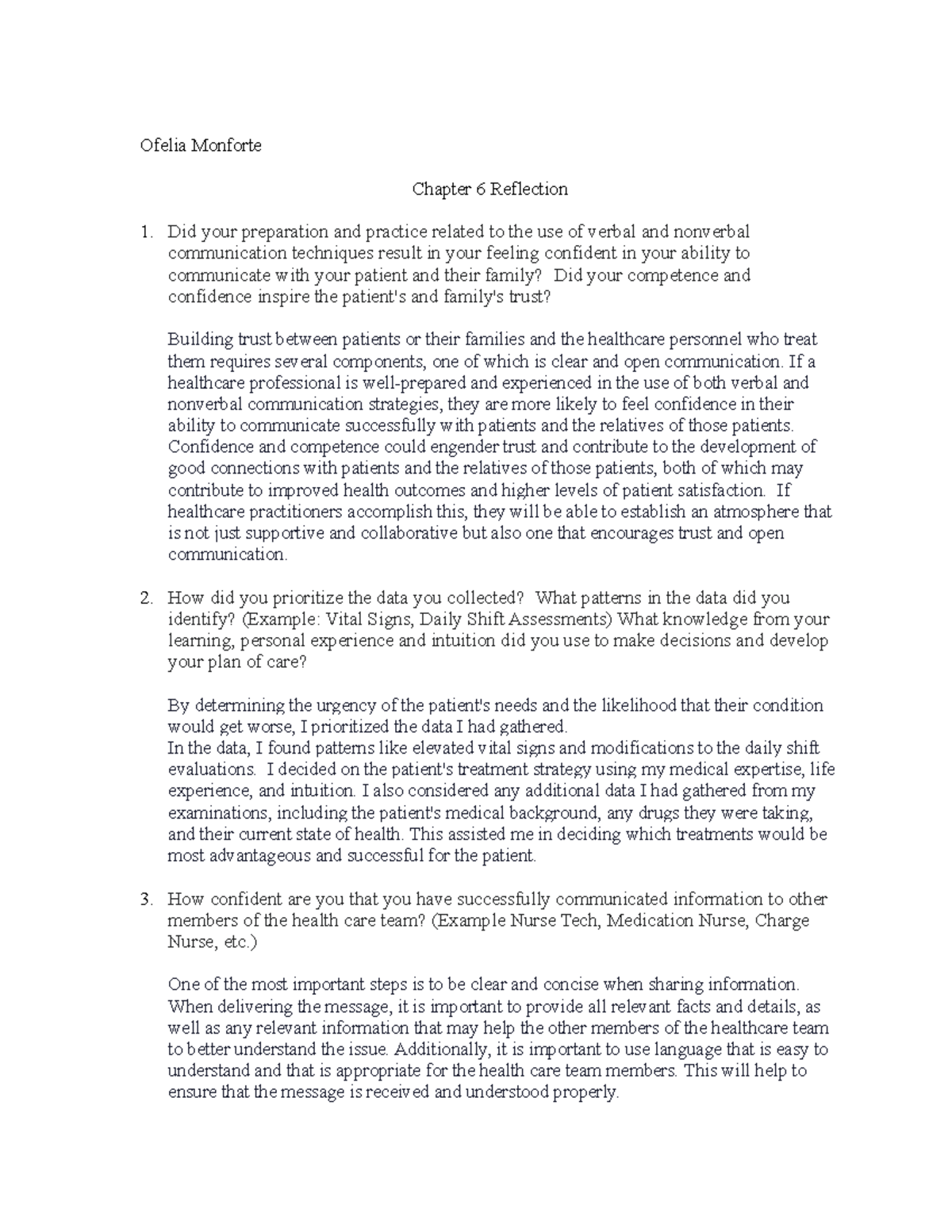 Chapter 6 Reflection - Ofelia Monforte Chapter 6 Reflection Did your ...