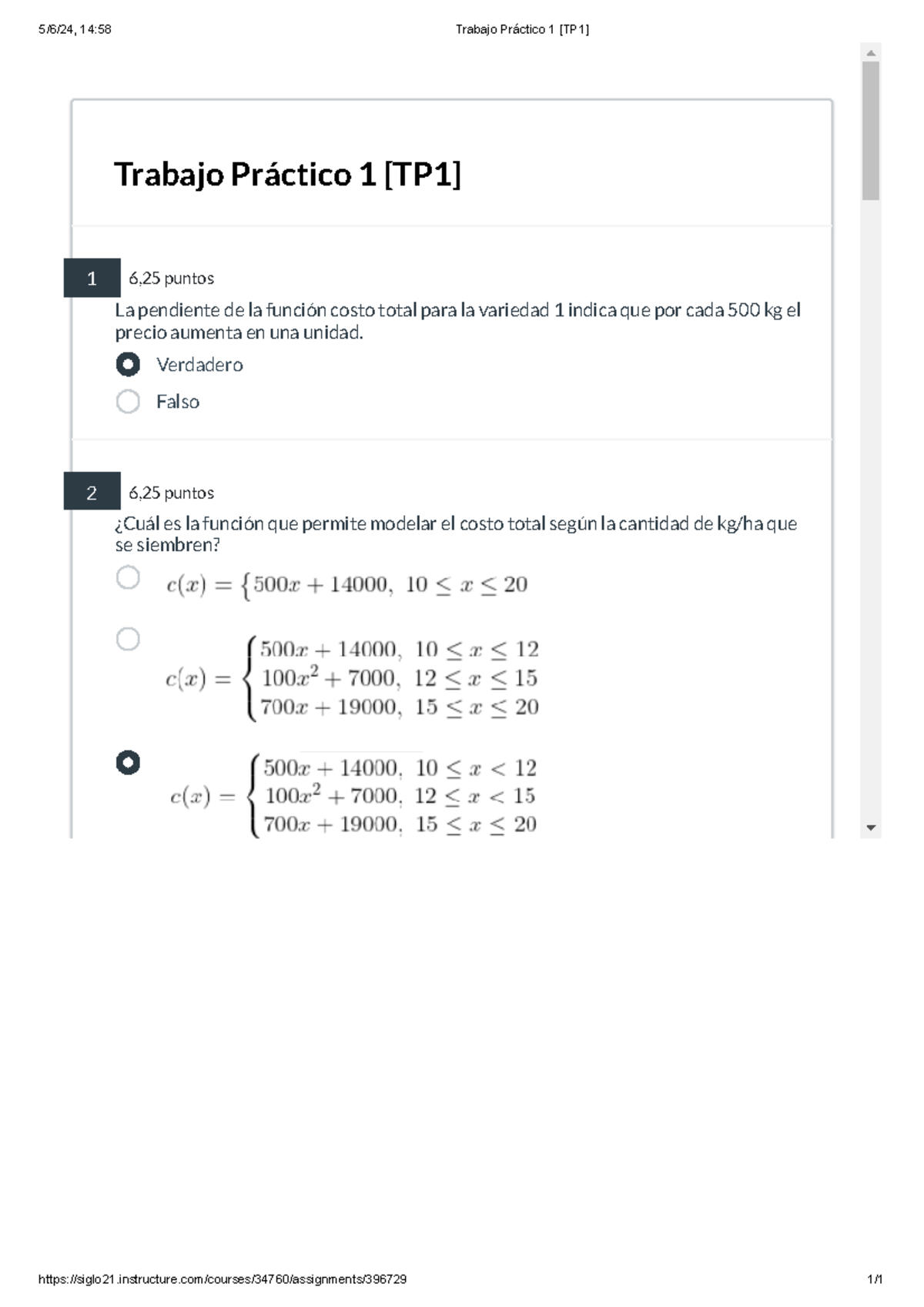Trabajo Práctico 1 [TP1] - Herramientas Matematicas 2 - 6,25 puntos La pendiente de la función ...