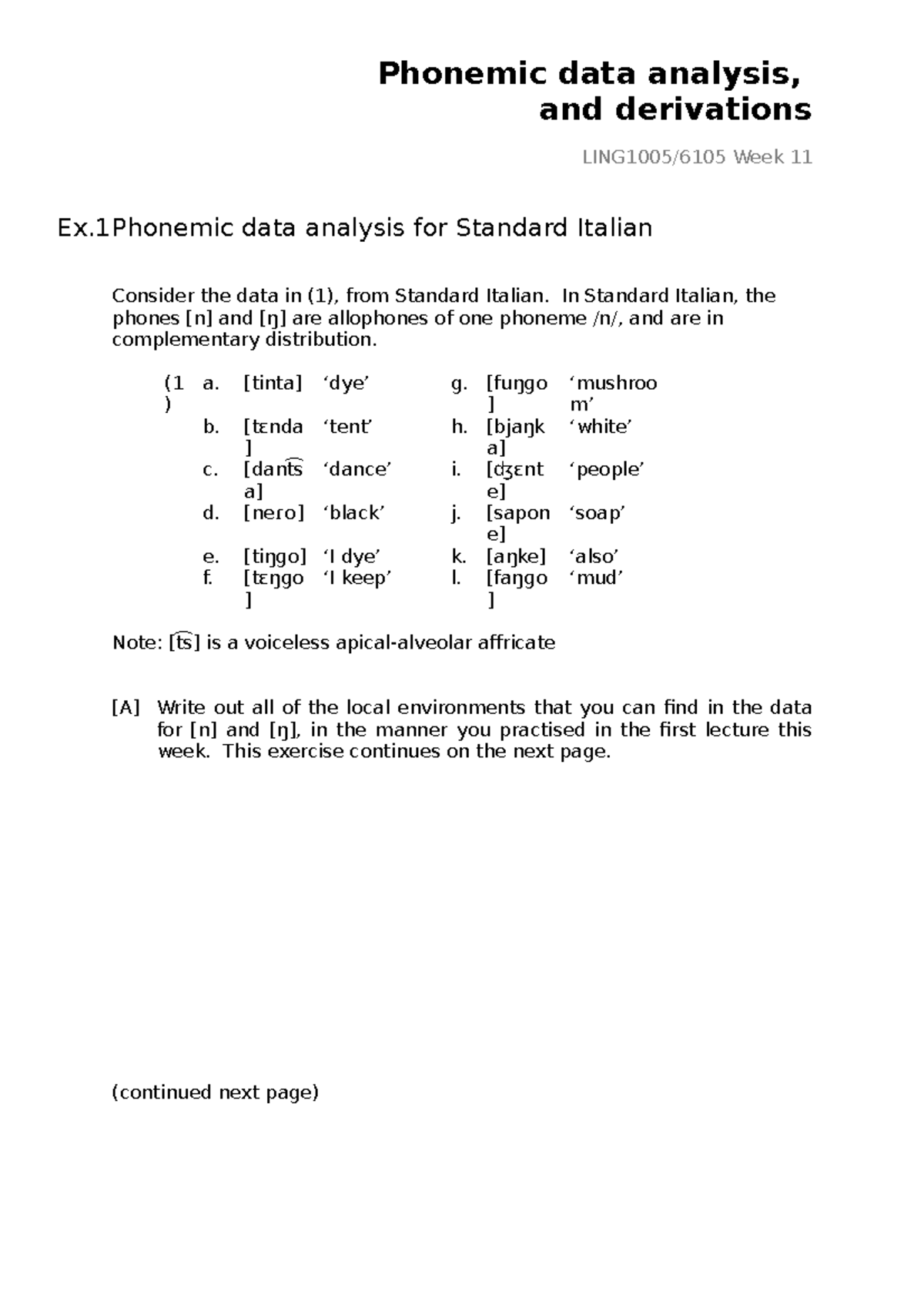 LING1005-Week11 - Tutorial Work for Week 11 - and derivations LING1005 ...