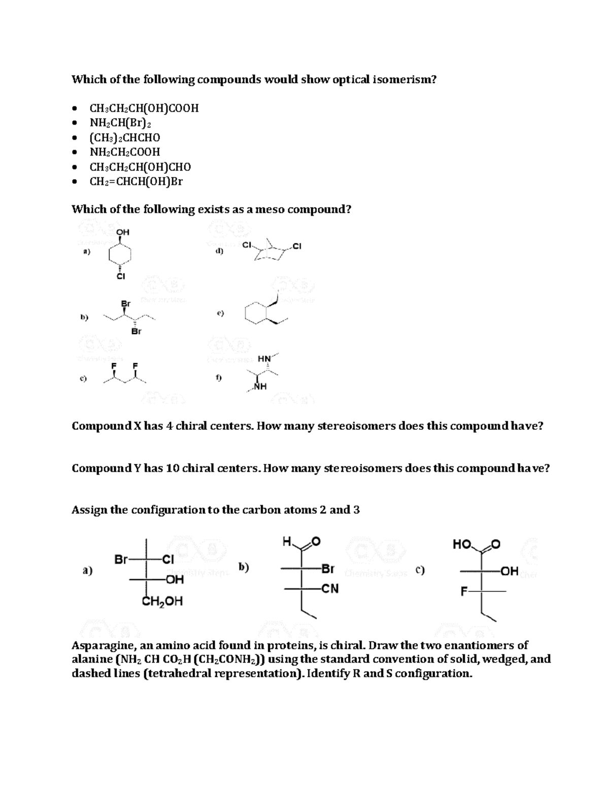 Practice questions - Cni - Which of the following compounds would show ...