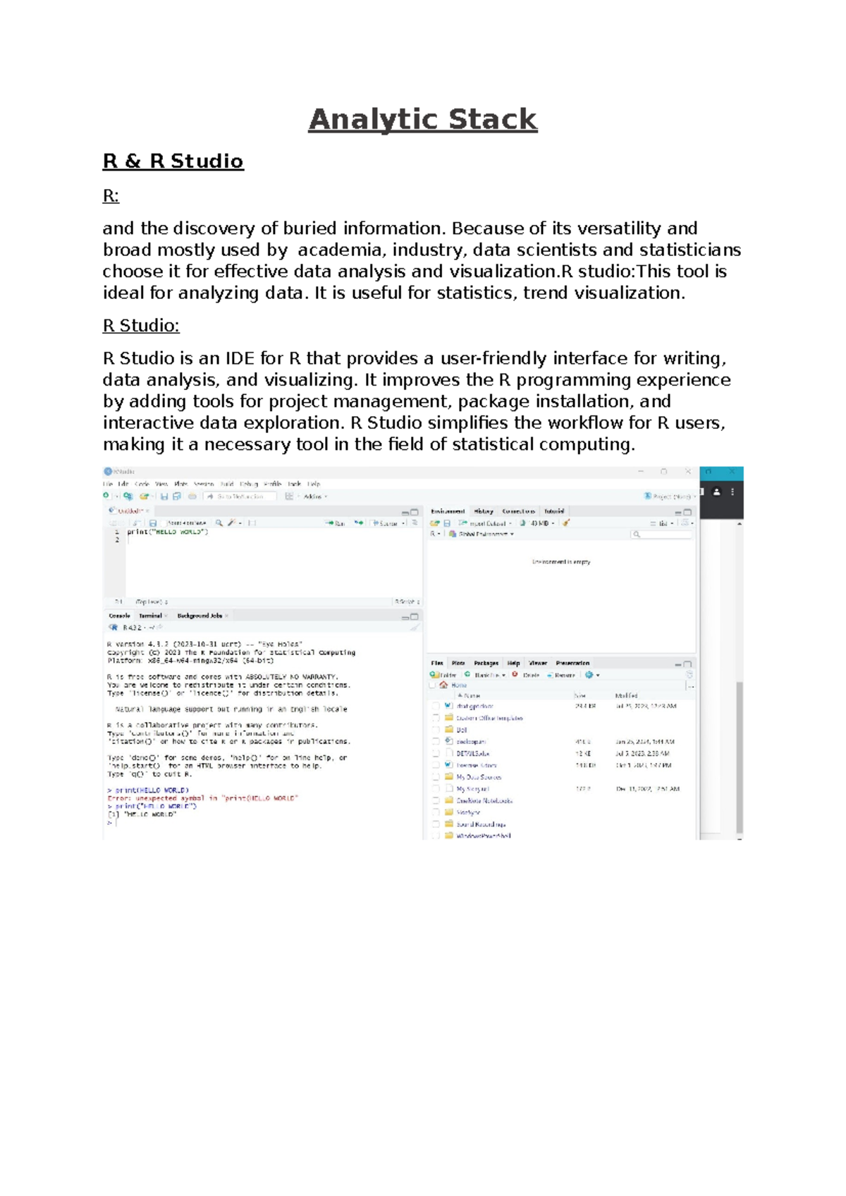 Analytic Stack 1 - Summary Uml-Based Software Development - Analytic Stack R & R Studio R: and ...