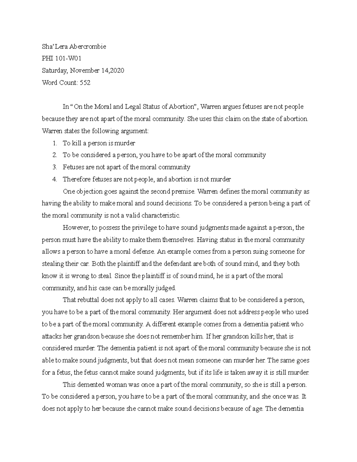 Argument Final Draft Grade B Shalera Abercrombie Phi 101 W 4876