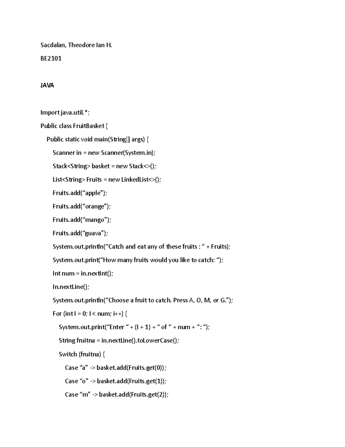 Document - Bac - Sacdalan, Theodore Ian H. BE JAVA Import java ...
