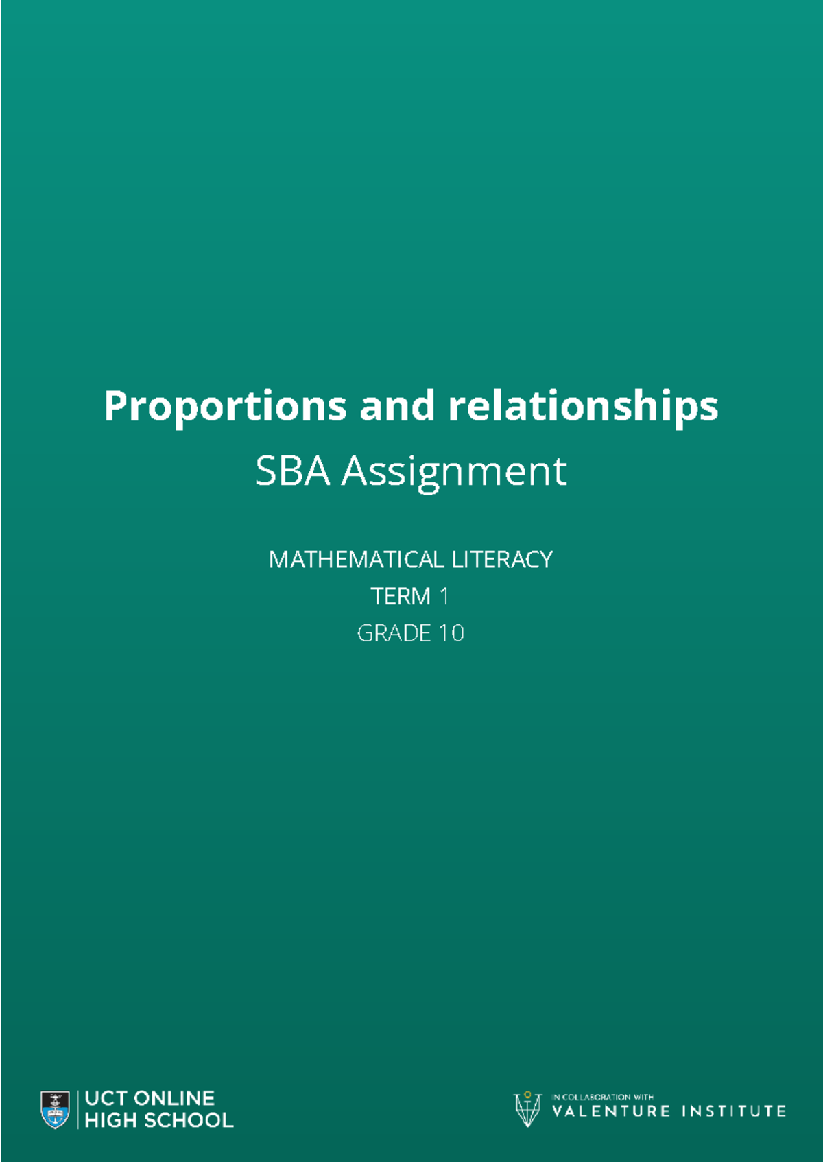 G10 Mathematical Literacy Term 1 SBA Assignment - Proportions and ...