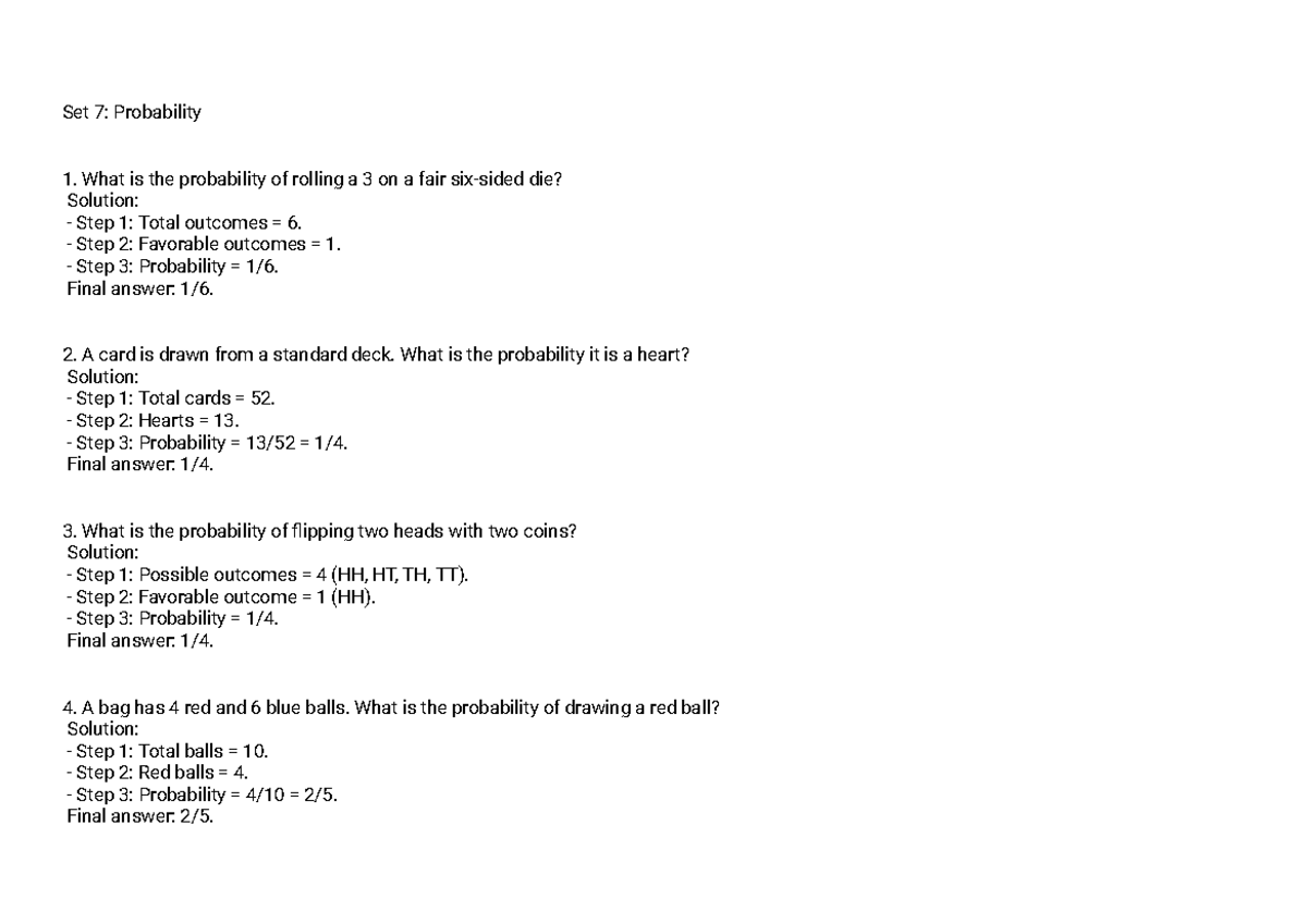 Math next test 2024 - next test - Set 7: Probability What is the ...