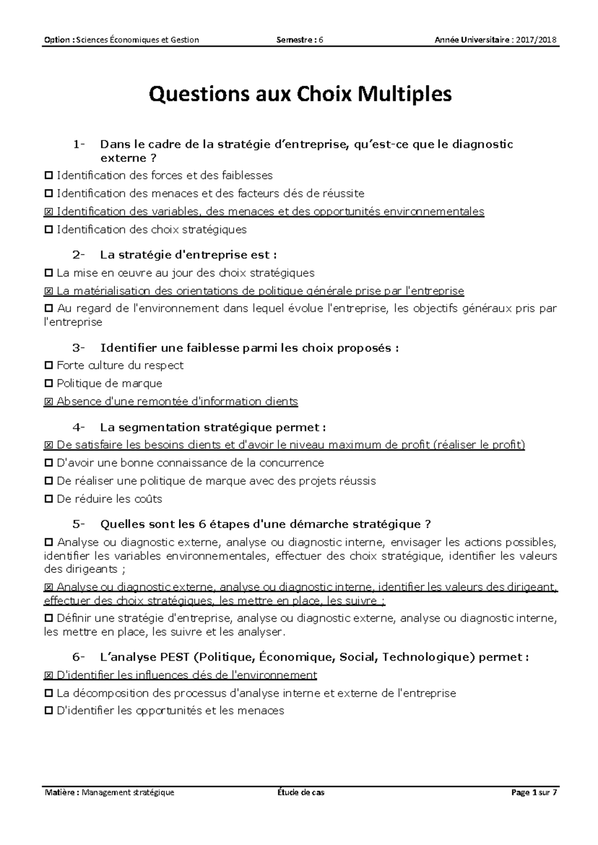 S6 - MS - QCM Réponses - asza - Questions aux Choix Multiples 1- Dans ...
