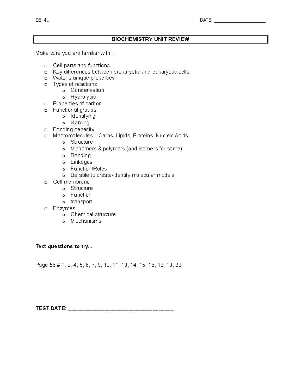 Biochemistry-unit-review - SBI 4U DATE ...