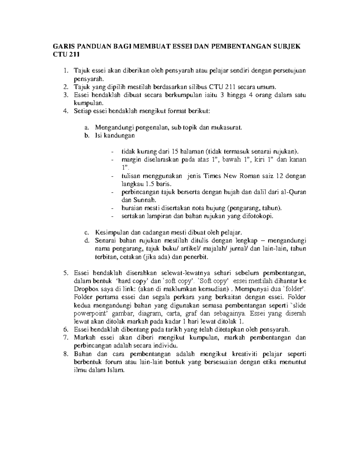 Format Tugasan CTU 211 - Ustaz bagi - GARIS PANDUAN BAGI MEMBUAT ESSEI ...