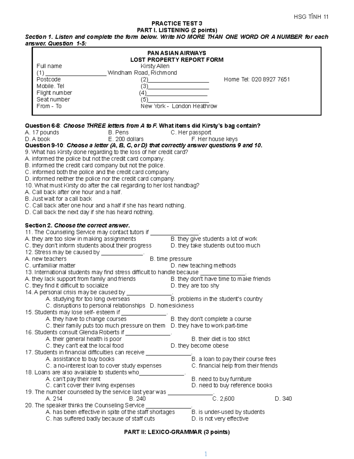 Practice test 3 - File về các bài pratice test Tiếng Anh dành cho học ...