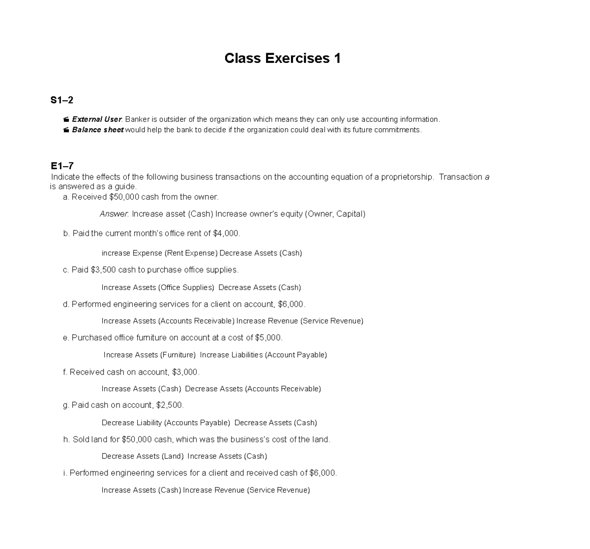 Class Exercises 1 - hhhh - Class Exercises 1 S1– External User: Banker is outsider of the - Studocu