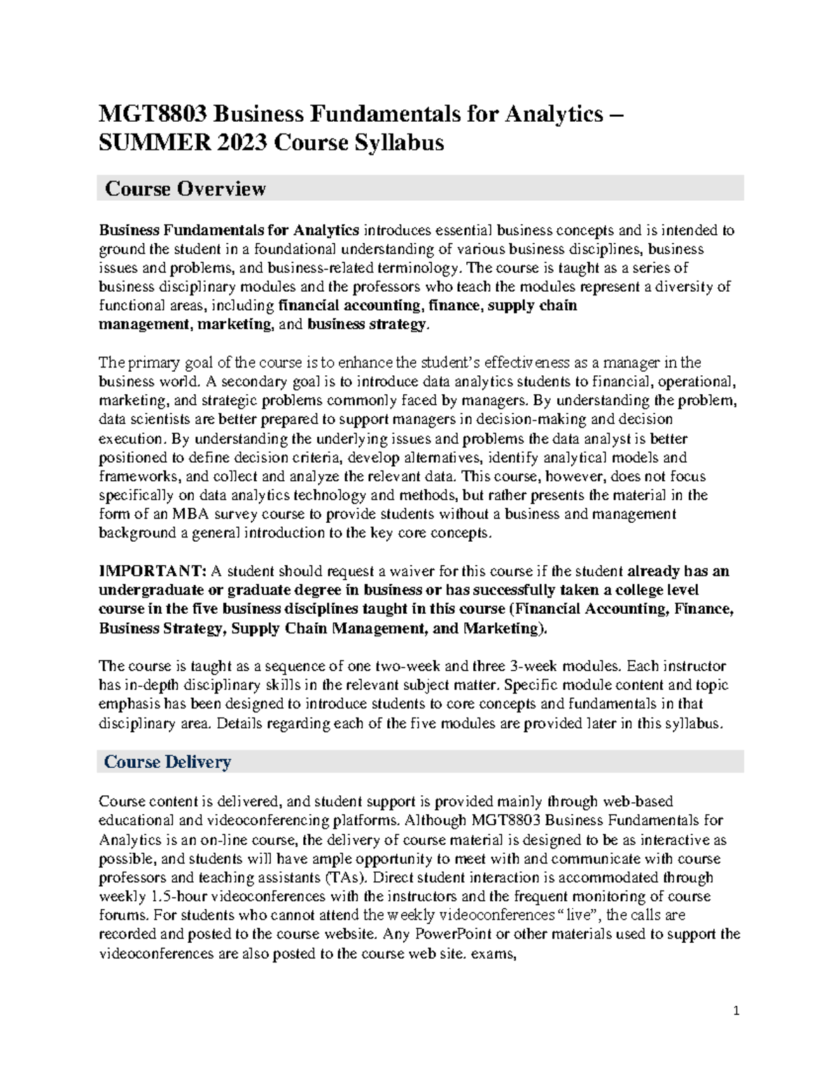 MGT8803SYB - syllabus - MGT8803 Business Fundamentals for Analytics ...