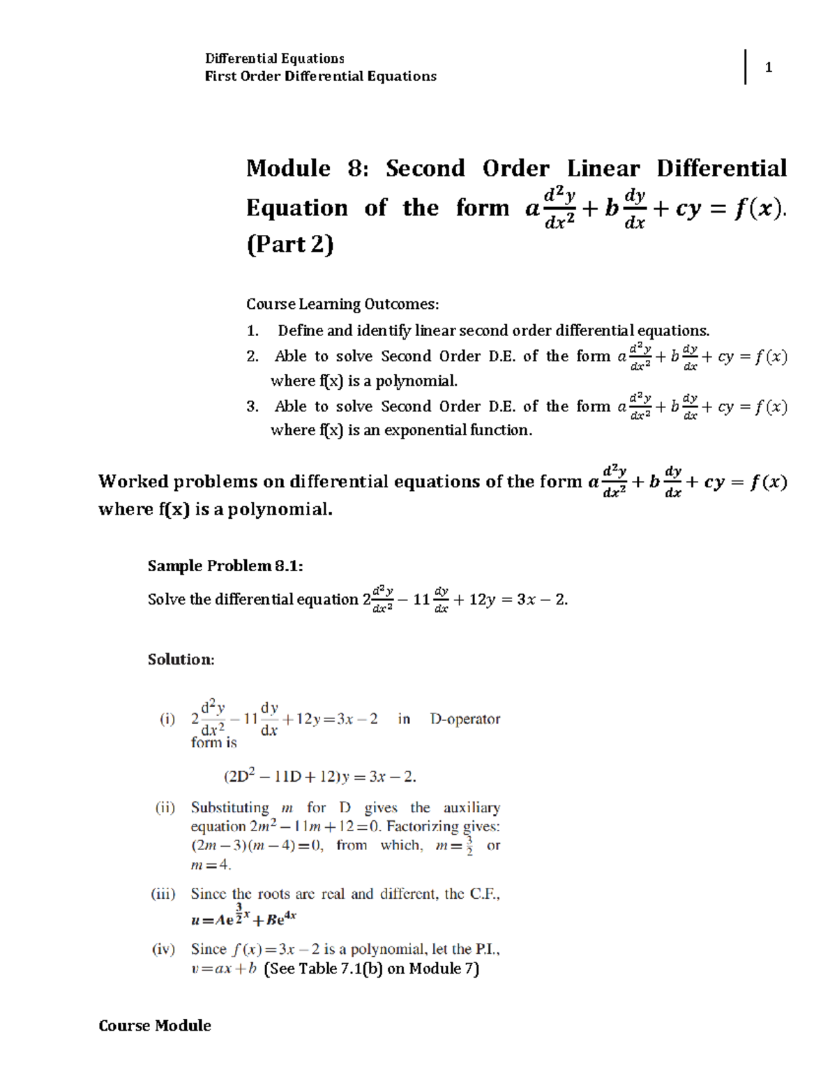 W8 Second Order Linear Differential Equation Part 2 - Module ...