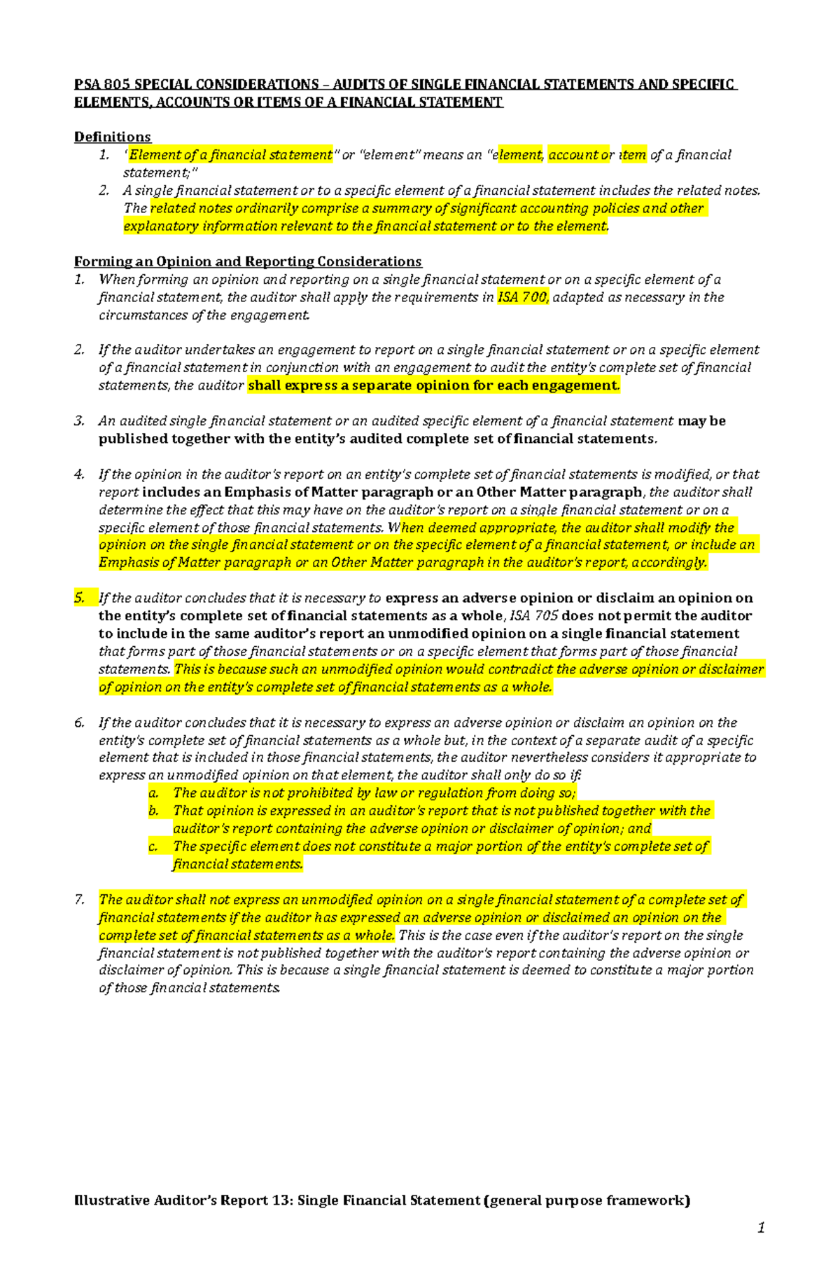 PSA 805 - single FS audit and specfic element - PSA 805 SPECIAL ...