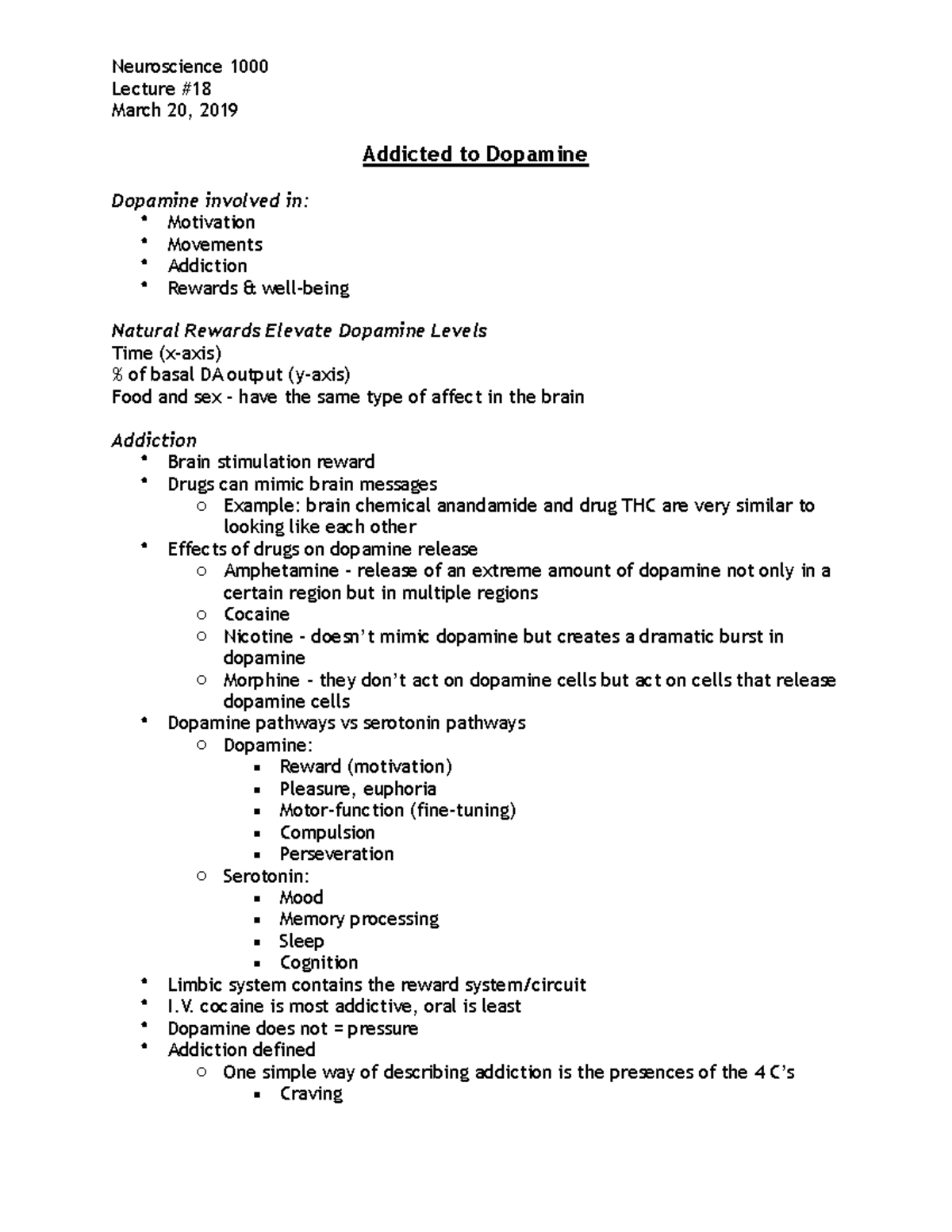 Addicted to dopamine - fill in the blank lecture notes - Neuroscience ...