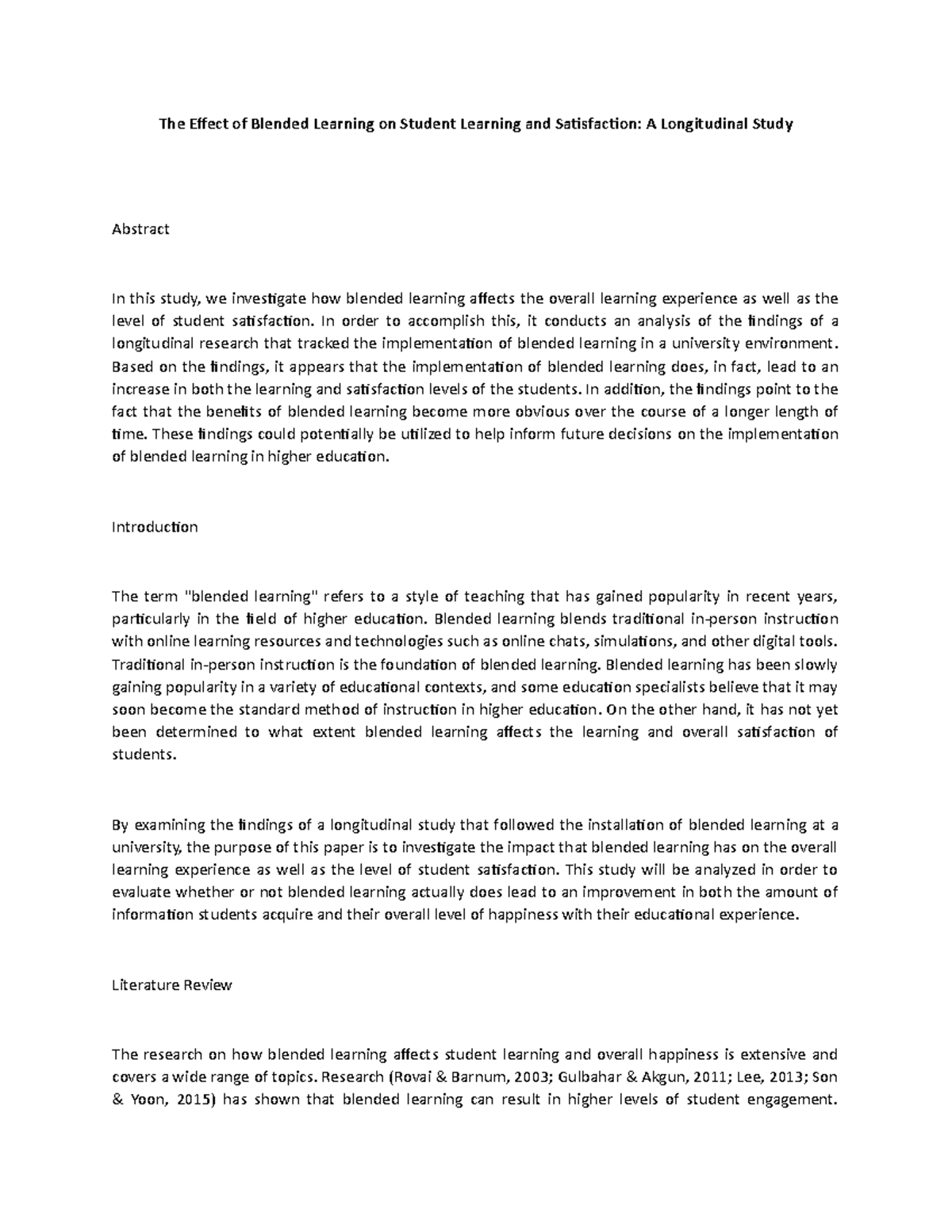 The Effect of Blended Learning on Student Learning and Satisfaction 2 ...