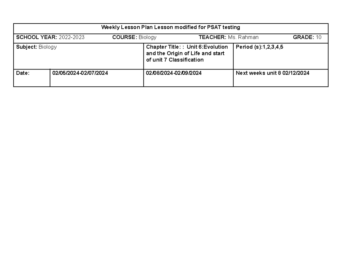 W15 Rahman Lesson plan 2 5-2 9 2024 - Weekly Lesson Plan Lesson ...