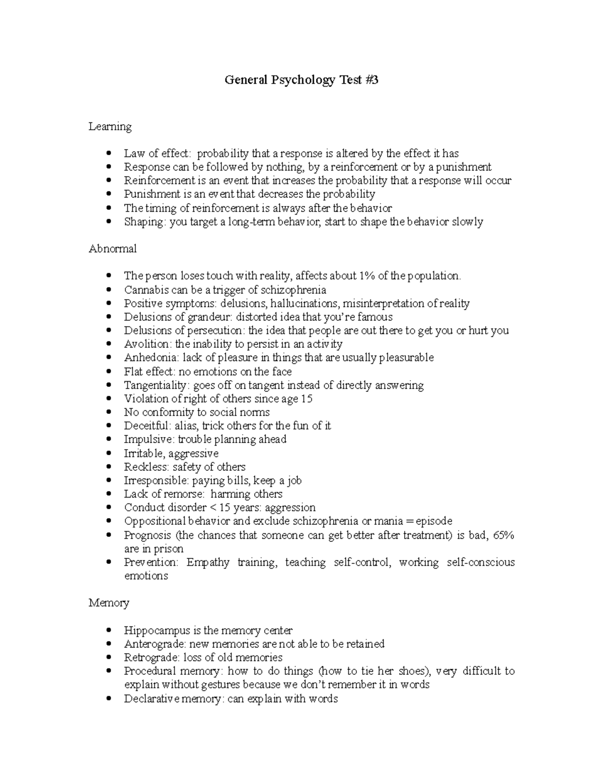 General Psychology Test #3 - General Psychology Test Learning Law of ...