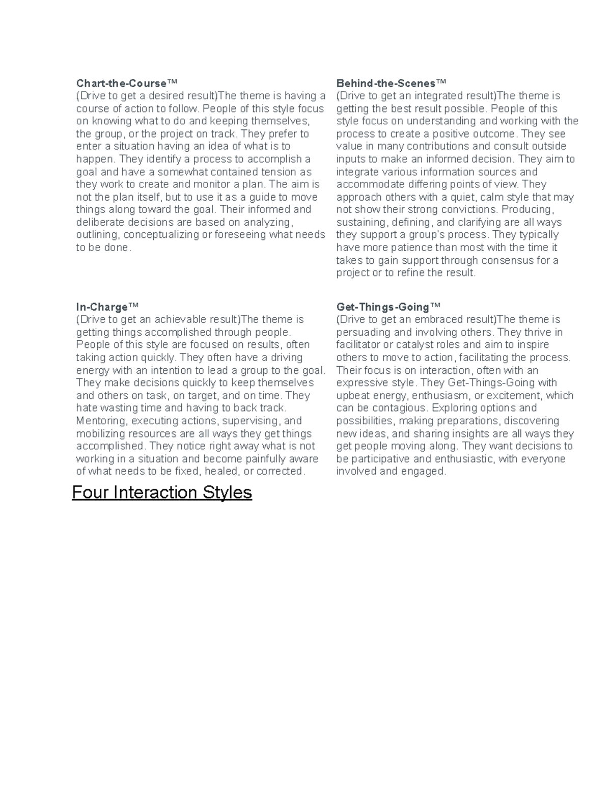 Four Interaction Styles - Chart-the-Course™ (Drive to get a desired ...