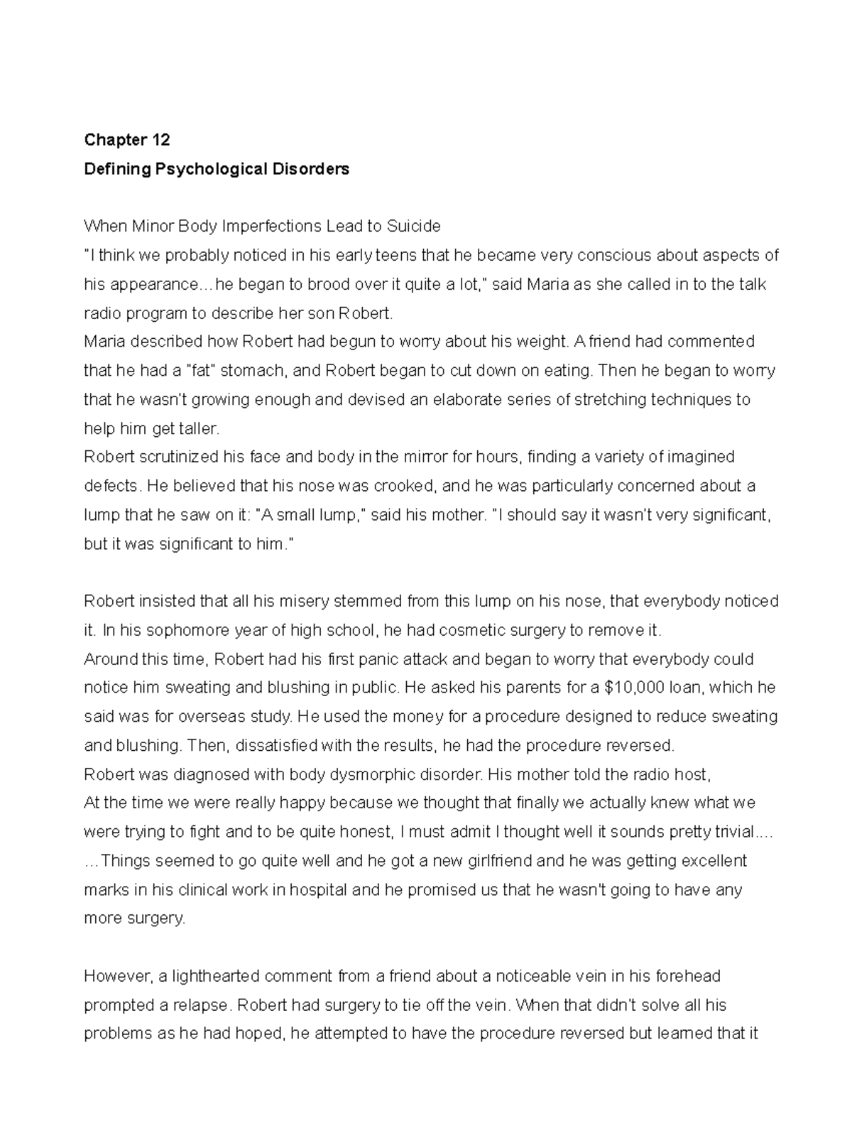 PSYC 81 - PSYC 81 NOTES - Chapter 12 Defining Psychological Disorders ...