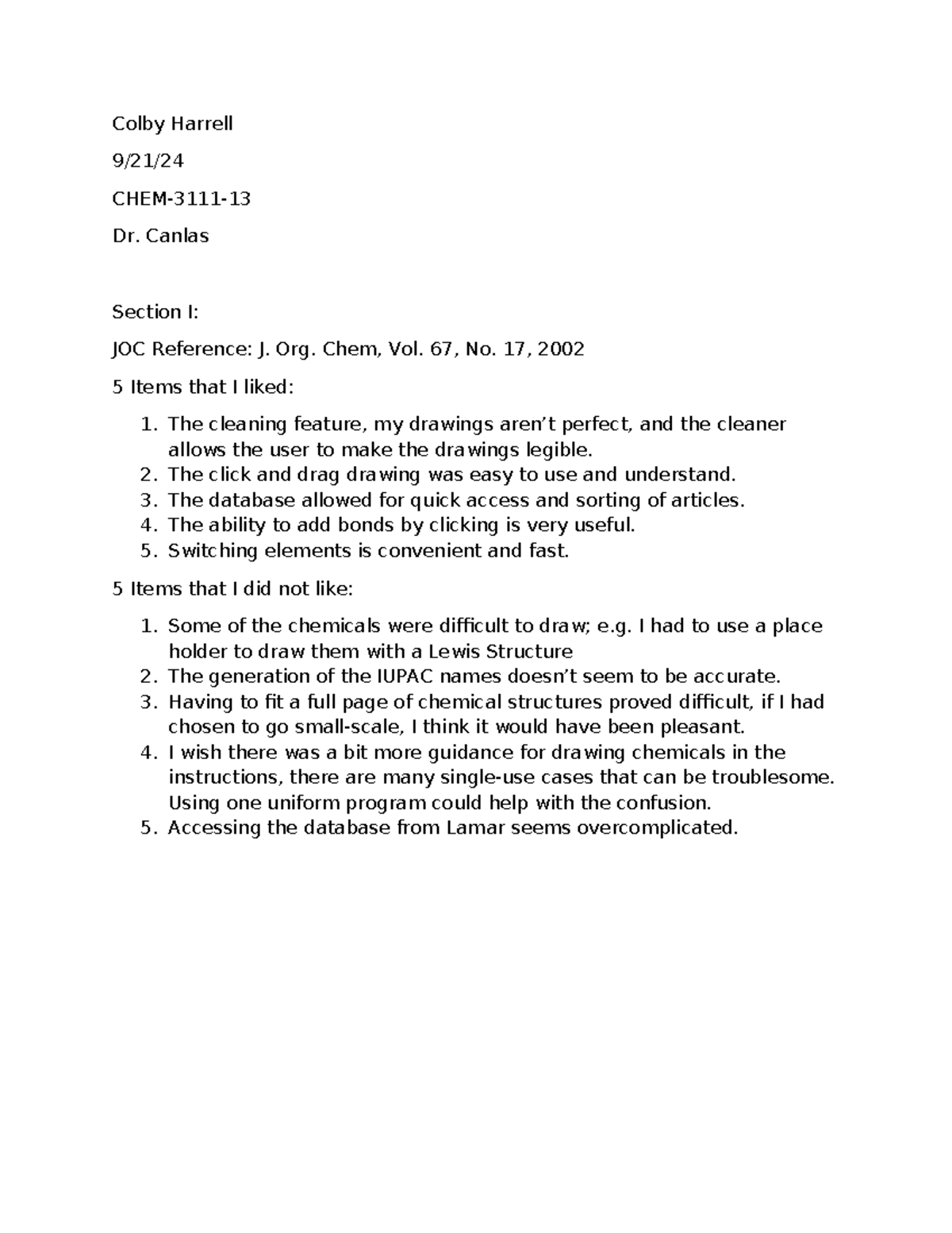 psychology intro - Colby Harrell 9/21/ CHEM-3111- Dr. Canlas Section I ...