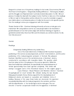 Political Media Response #1 Notes - “Every film is political, in as ...