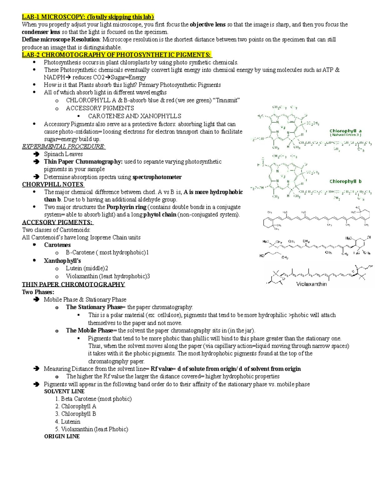 Exam 1- Labs 1-7 cell bio lab , - LAB-1 MICROSCOPY: (Totally skipping ...