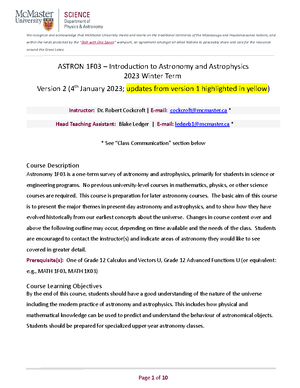 Astron 1F03 Course Overview 2023 Winter - ASTRON 1F03: Introductory ...