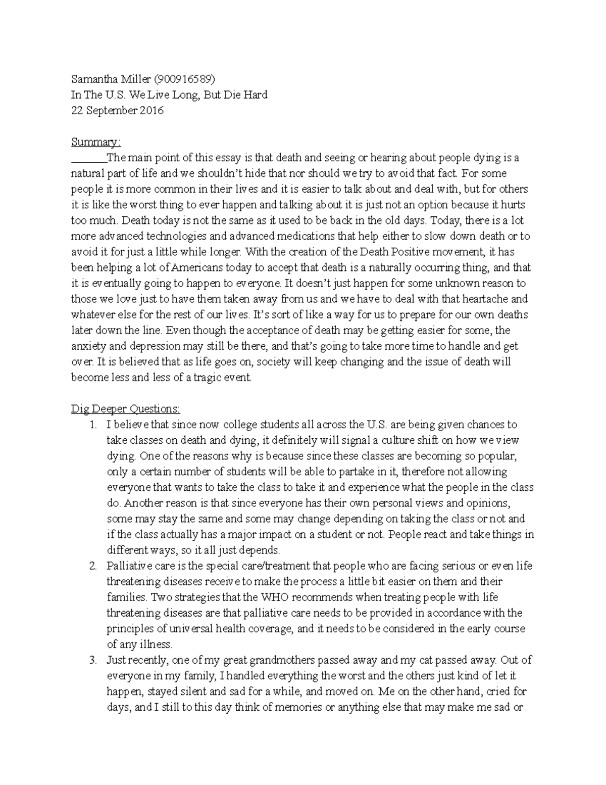 SIF Essay 2 - Samantha Miller (900916589) In The U. We Live Long, But ...