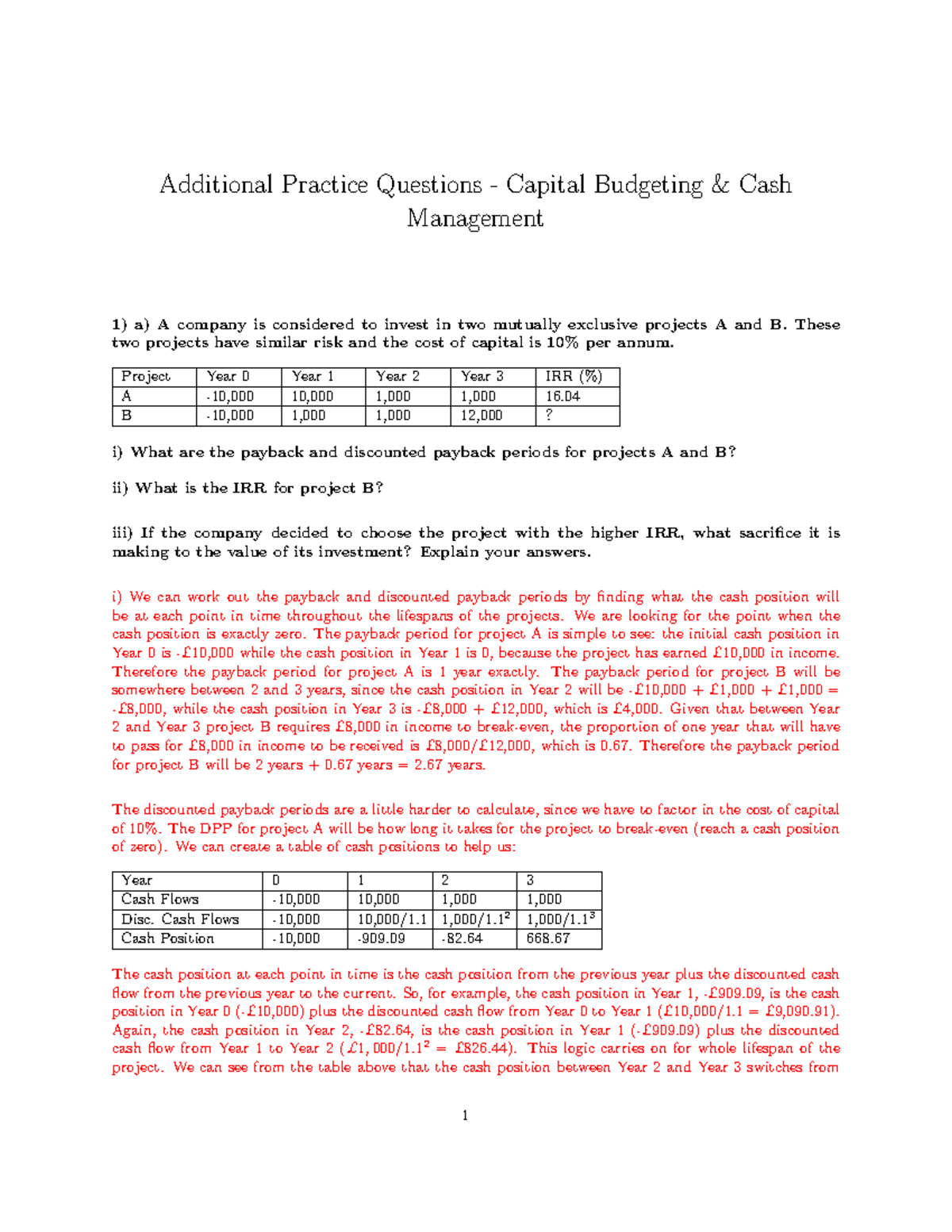 Principles of Finance Additional Practice Questions 2 - Additional ...