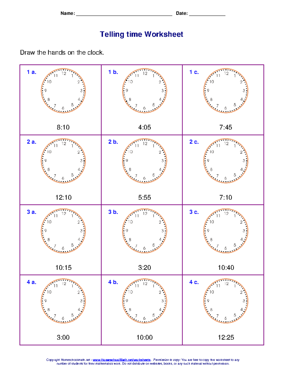 Draw Hands Clock Face Five Minutes - Name ...