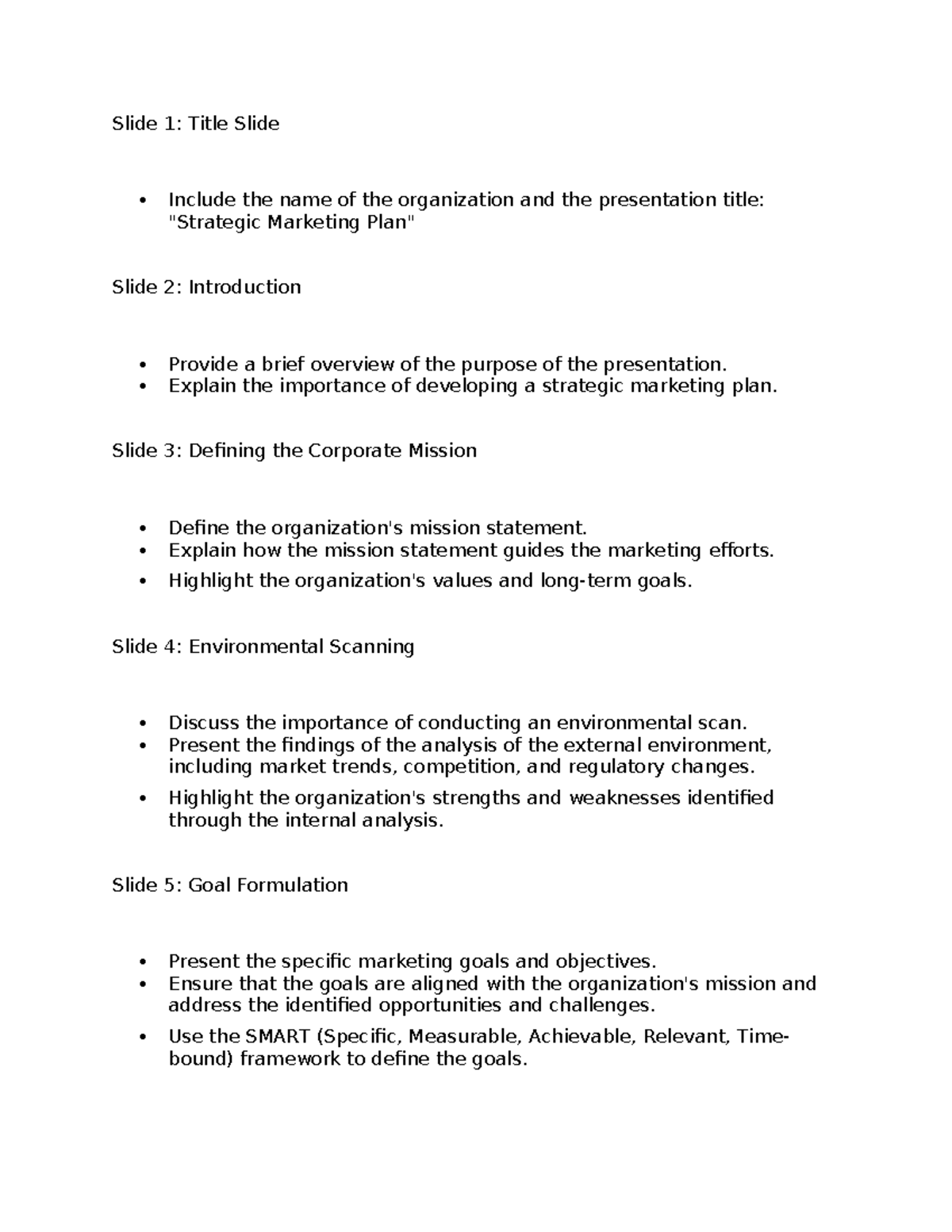 Marketing Plan Slides template - Slide 1: Title Slide Include the name ...